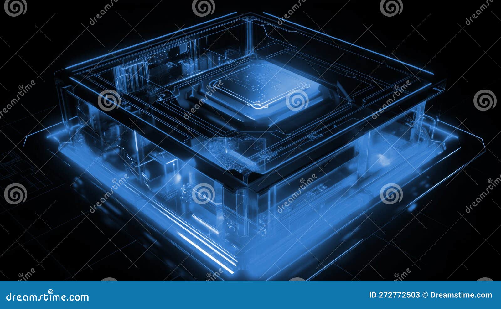 Glowing Wireframe of CPU on Motherboard Stock Image - Image of ...