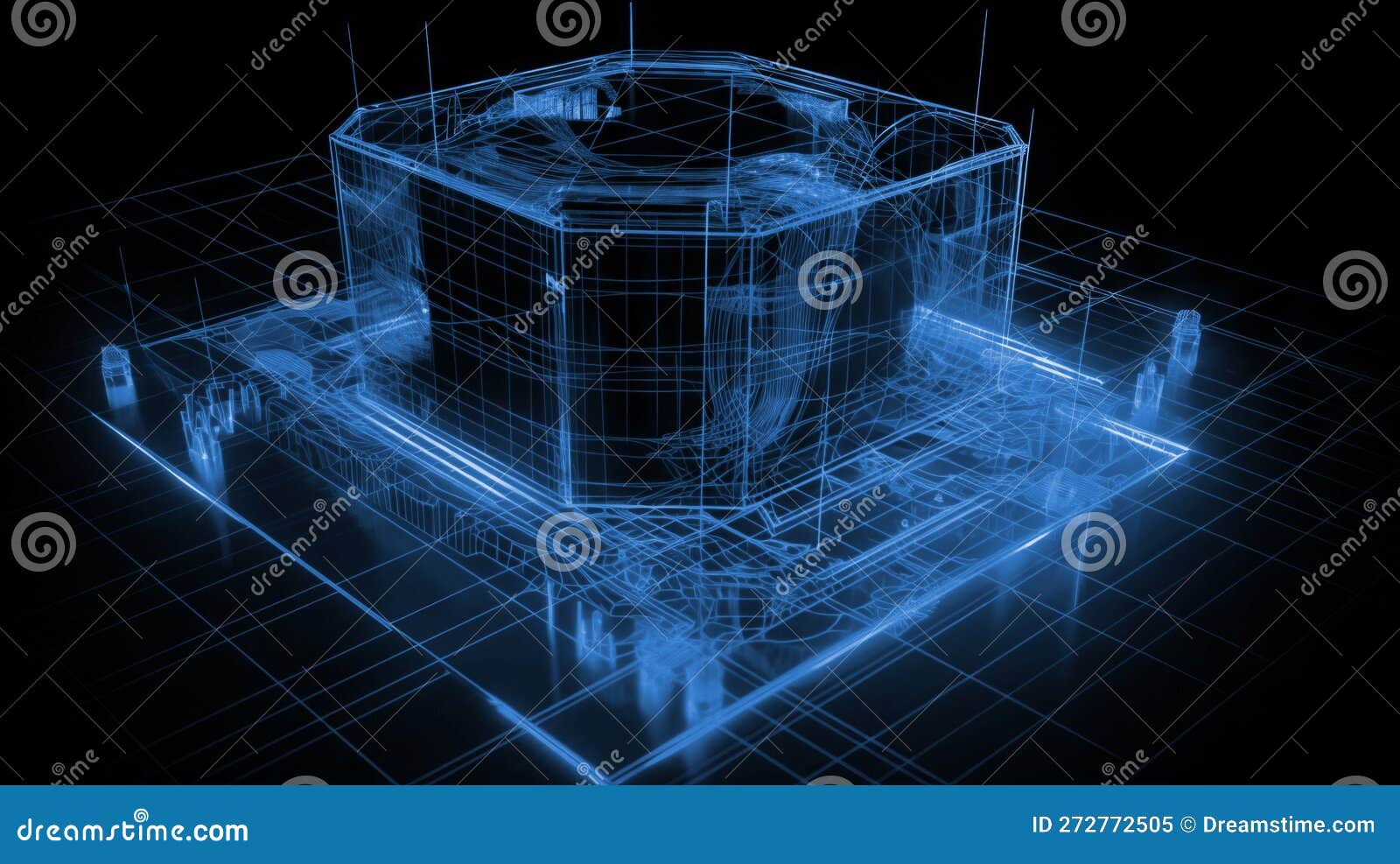 Glowing Wireframe of CPU on Motherboard Stock Illustration ...