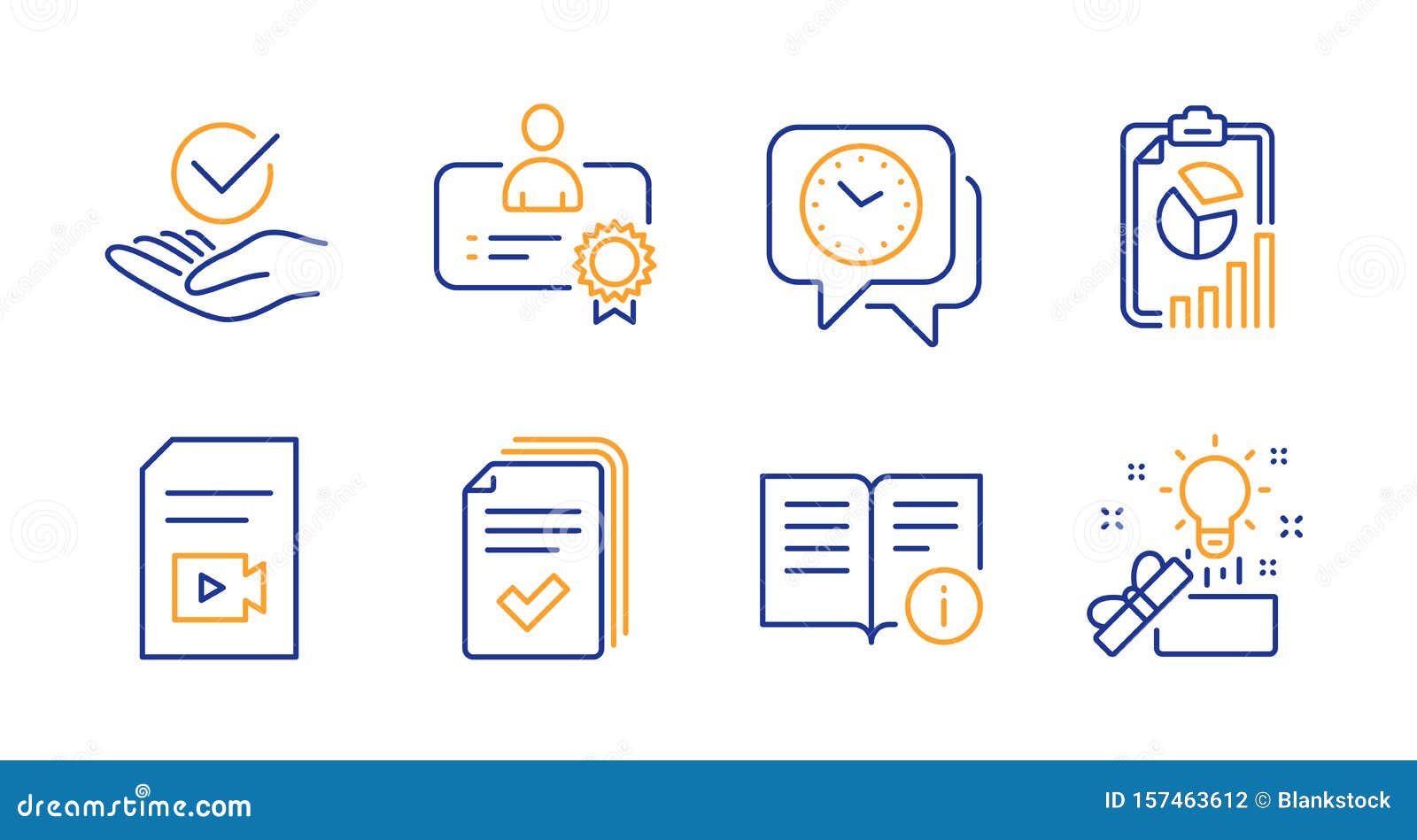 Technical Info, Handout and Report Icons Set. Certificate, Approved and ...