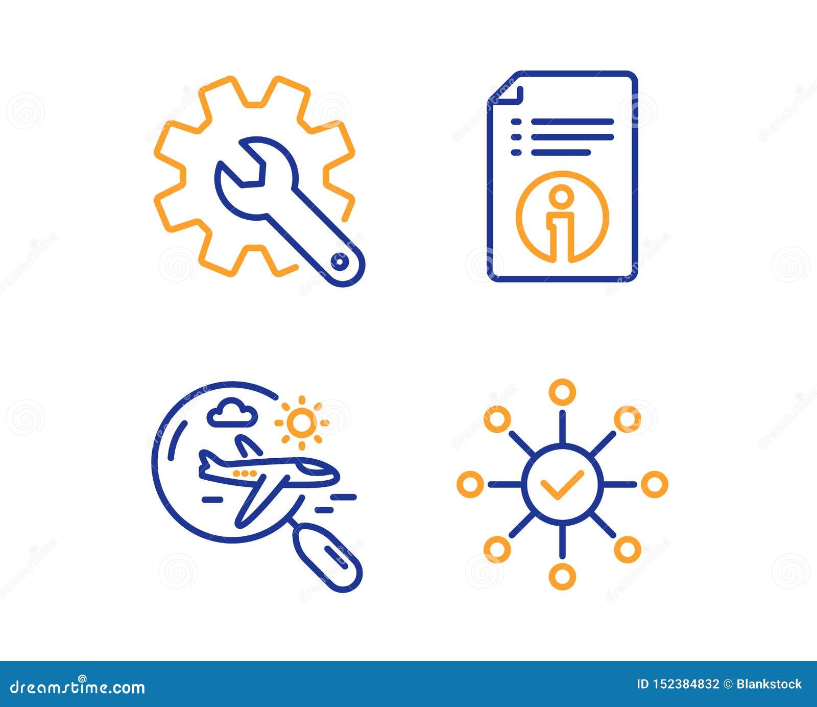 Technical Info, Search Flight and Customisation Icons Set. Survey Check ...