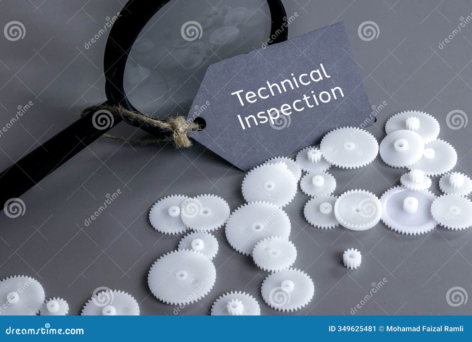 Technical Inspection Concept with Magnifying Glass and White Plastic ...