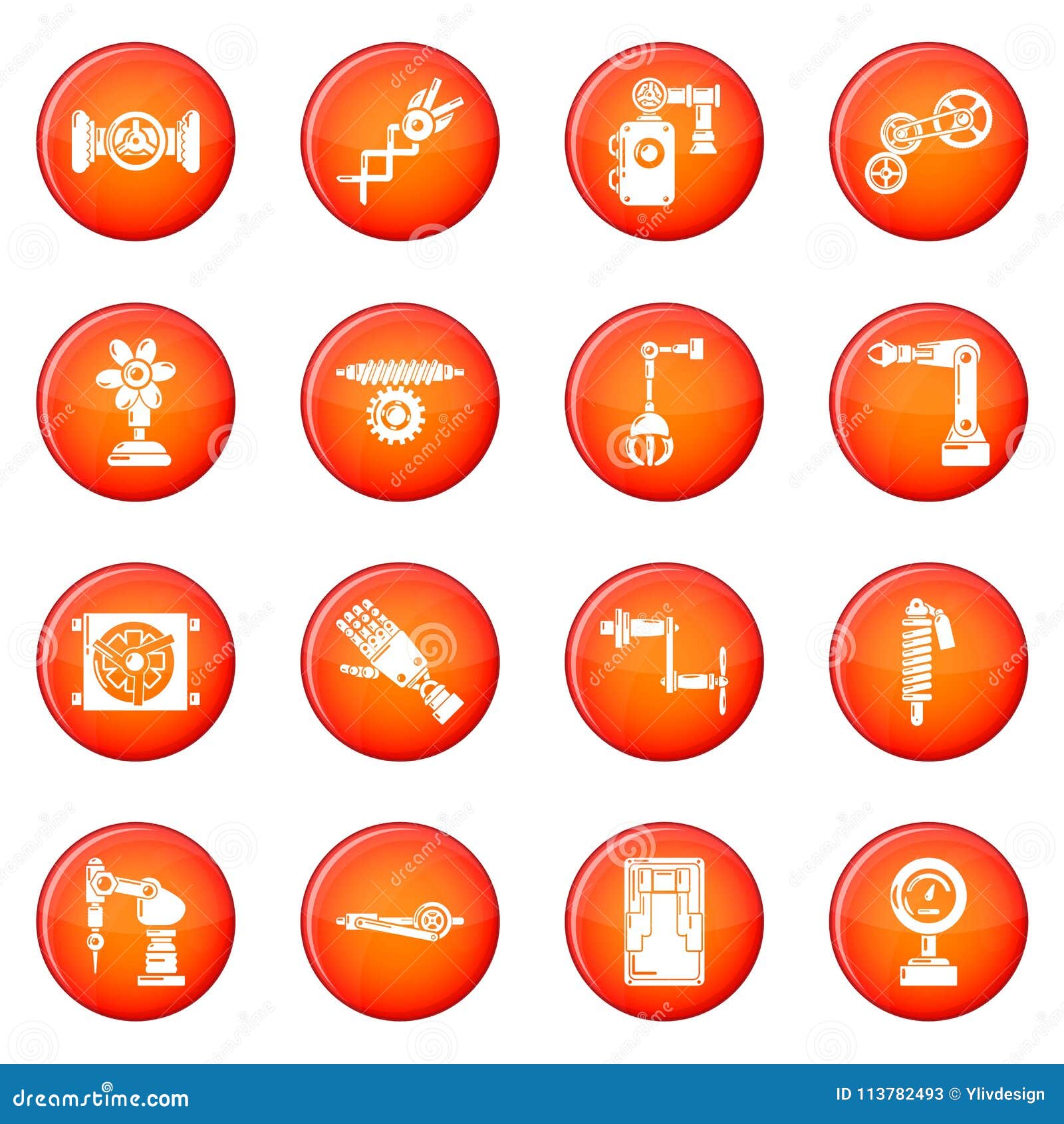 Technical Mechanisms Icons Set Red Vector Stock Vector - Illustration ...