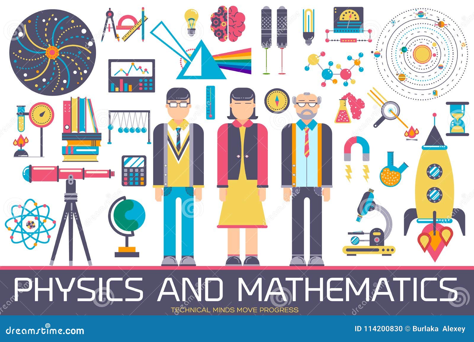 Technical Minds Collection of Icon Set. Vector Flat Physics and ...