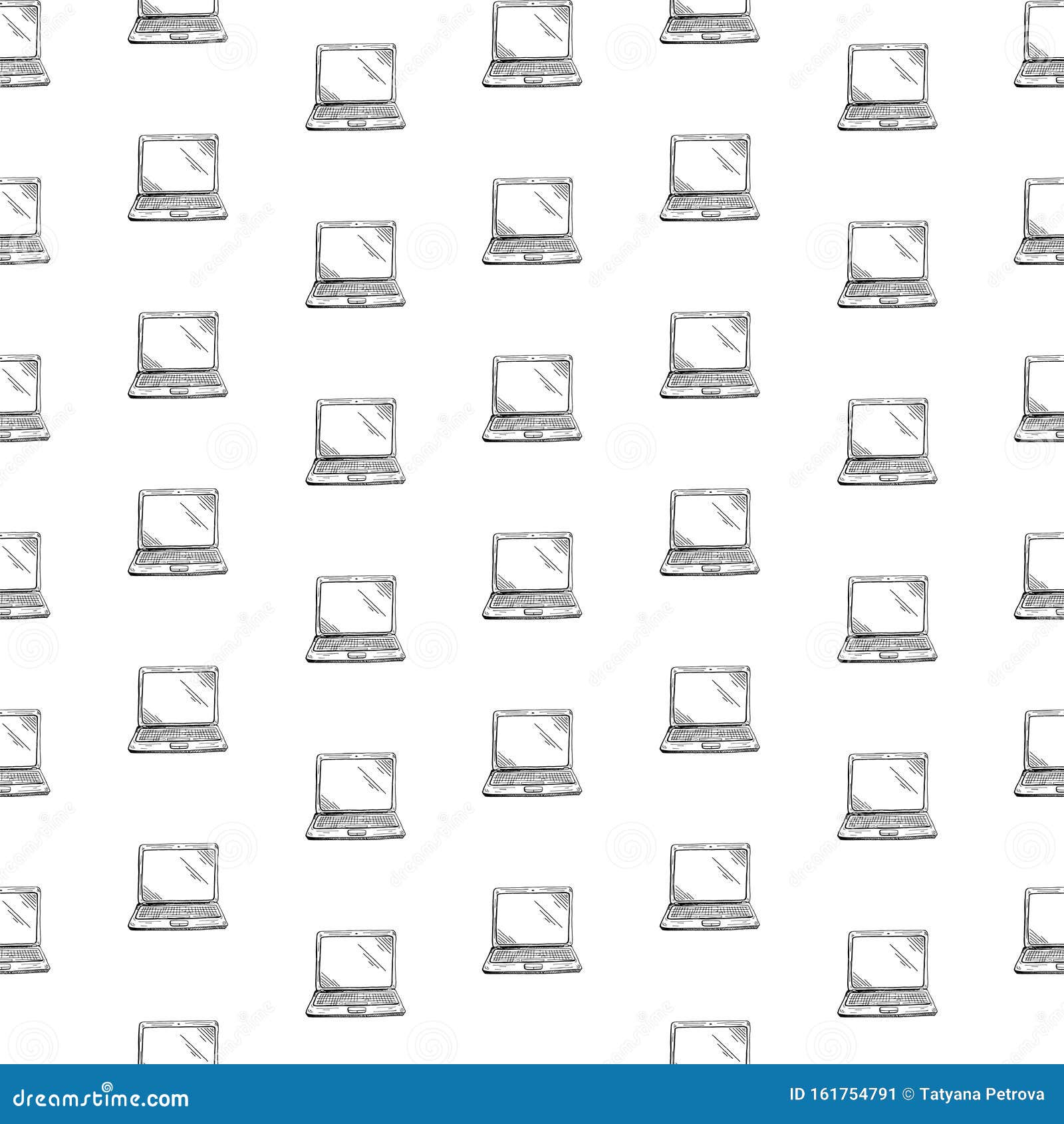 Technical Pattern. Hand Drawn, Sketch Style Computers and Laptops on ...