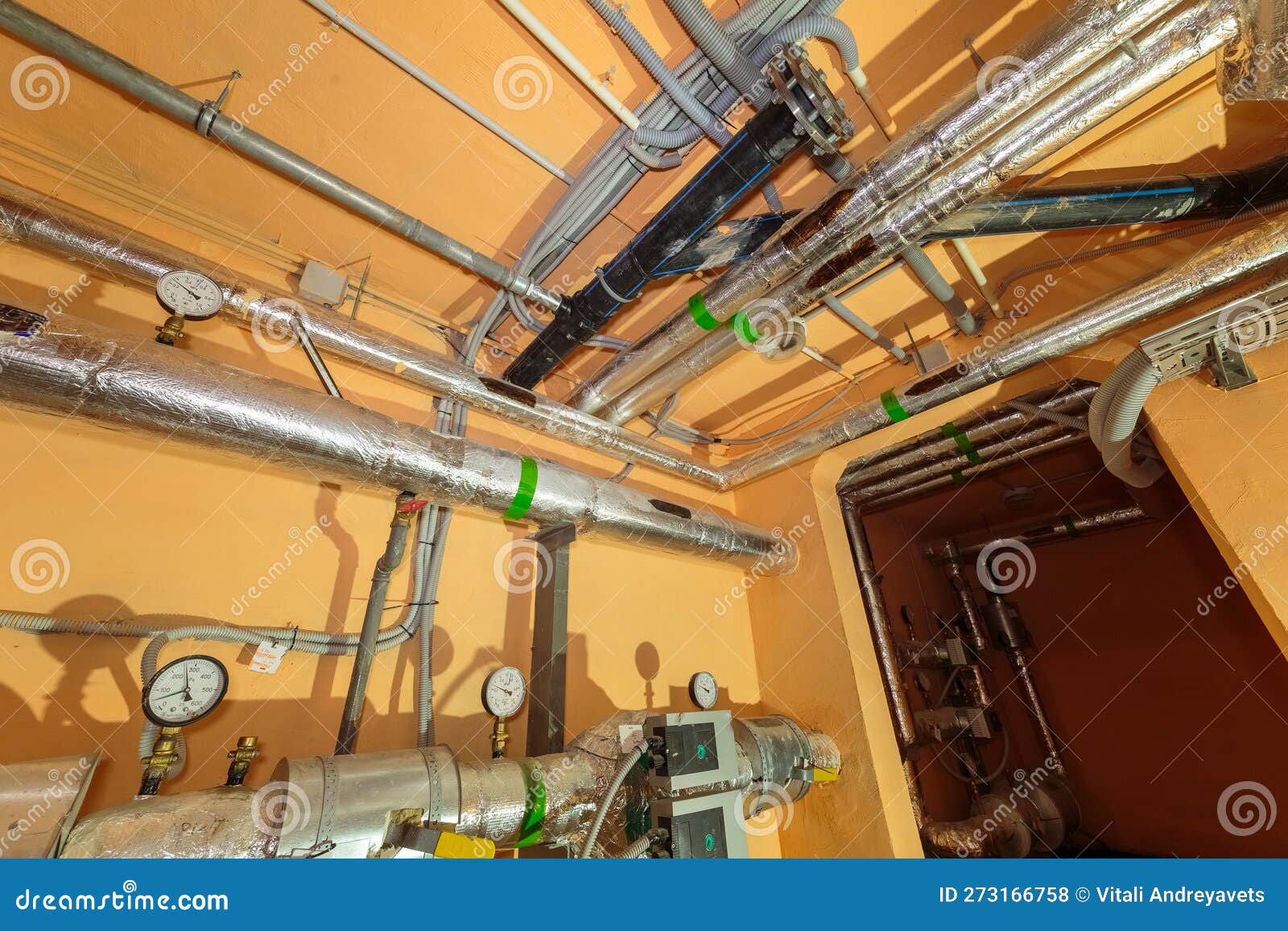 Technical Pipes for Sewerage in the Basement of a Building with ...