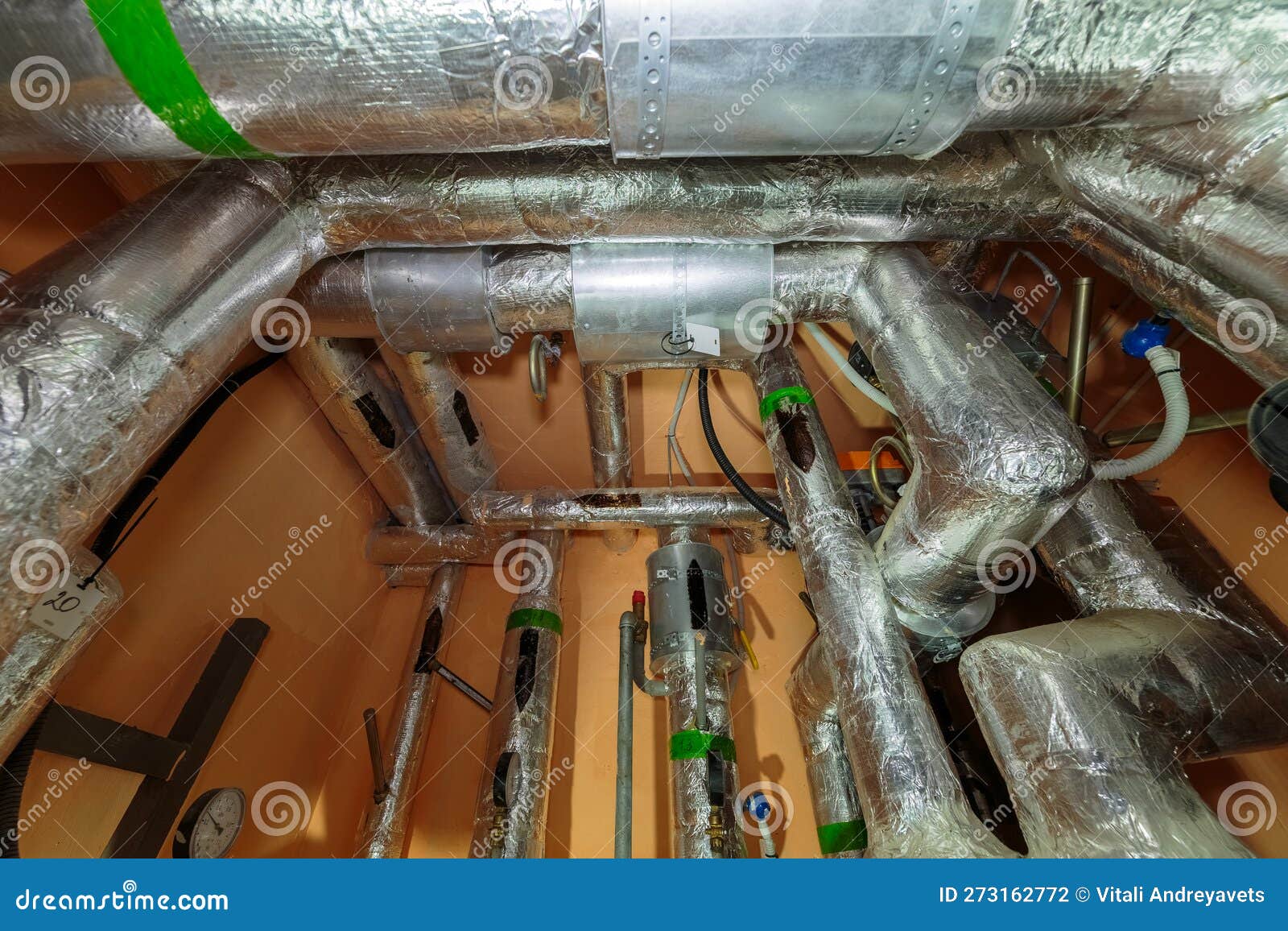 Technical Pipes for Sewerage in the Basement of a Building with ...