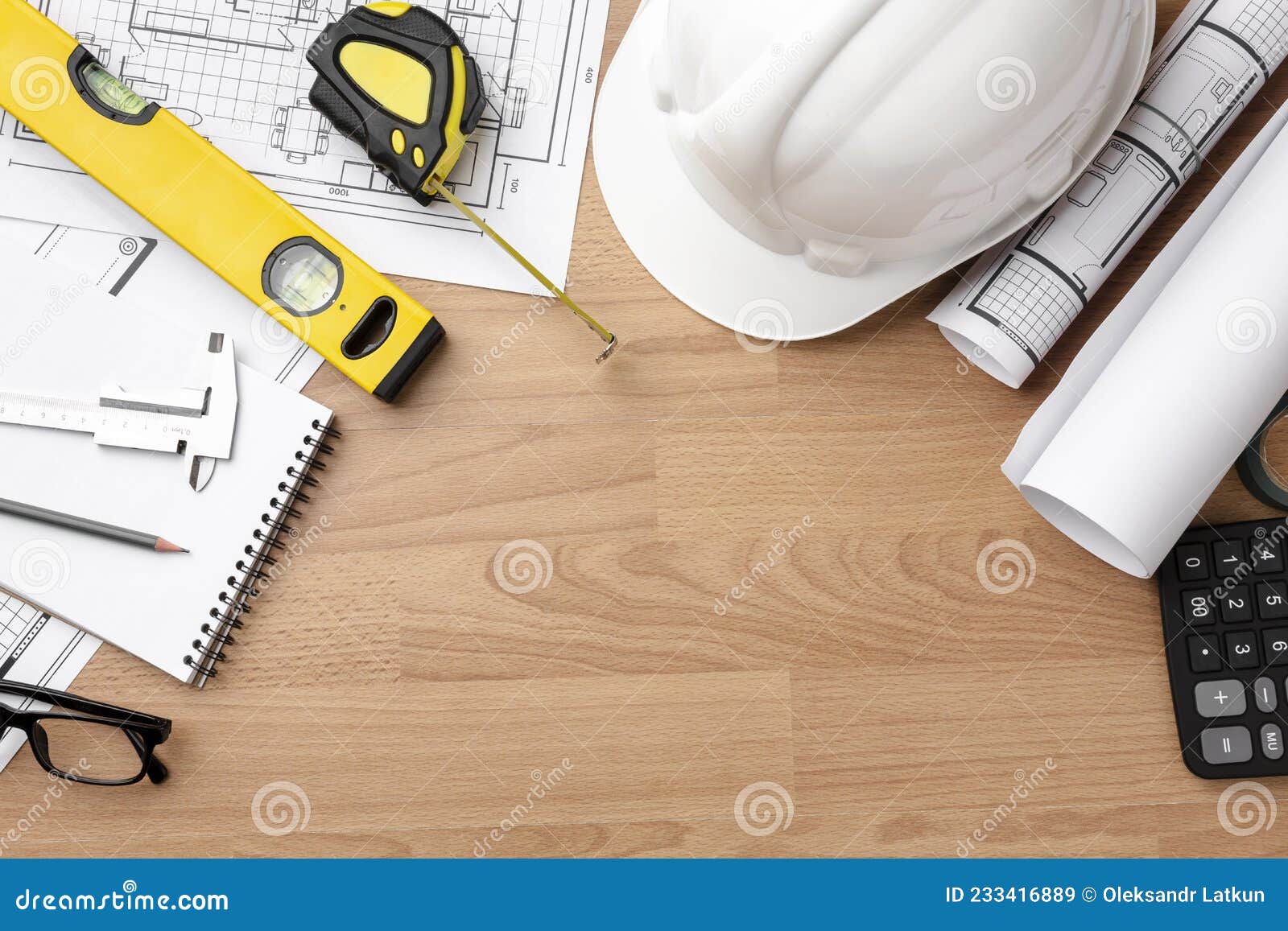 Technical Plan Drawing with Spirit Level Construction Hat. High Quality ...