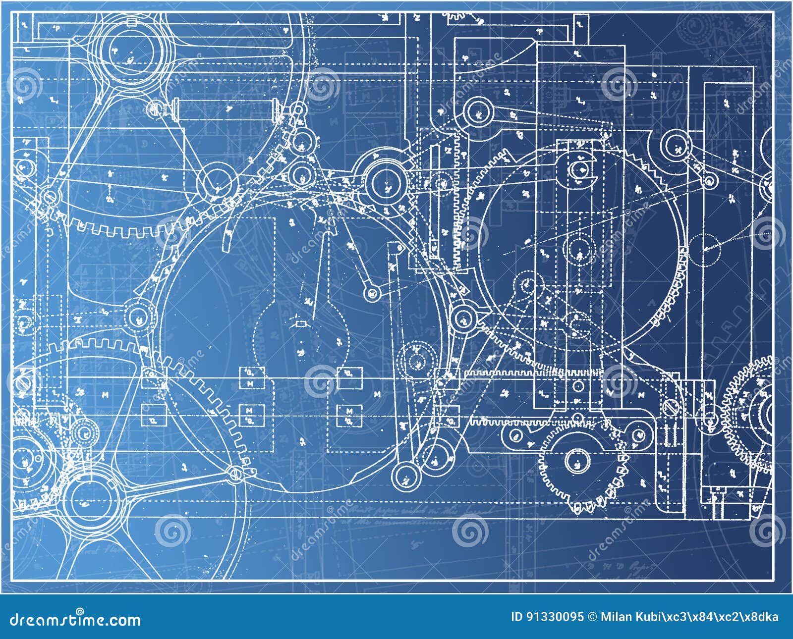 Technical Plan Illustration Gear Machine Industry on a Gradient Stock ...