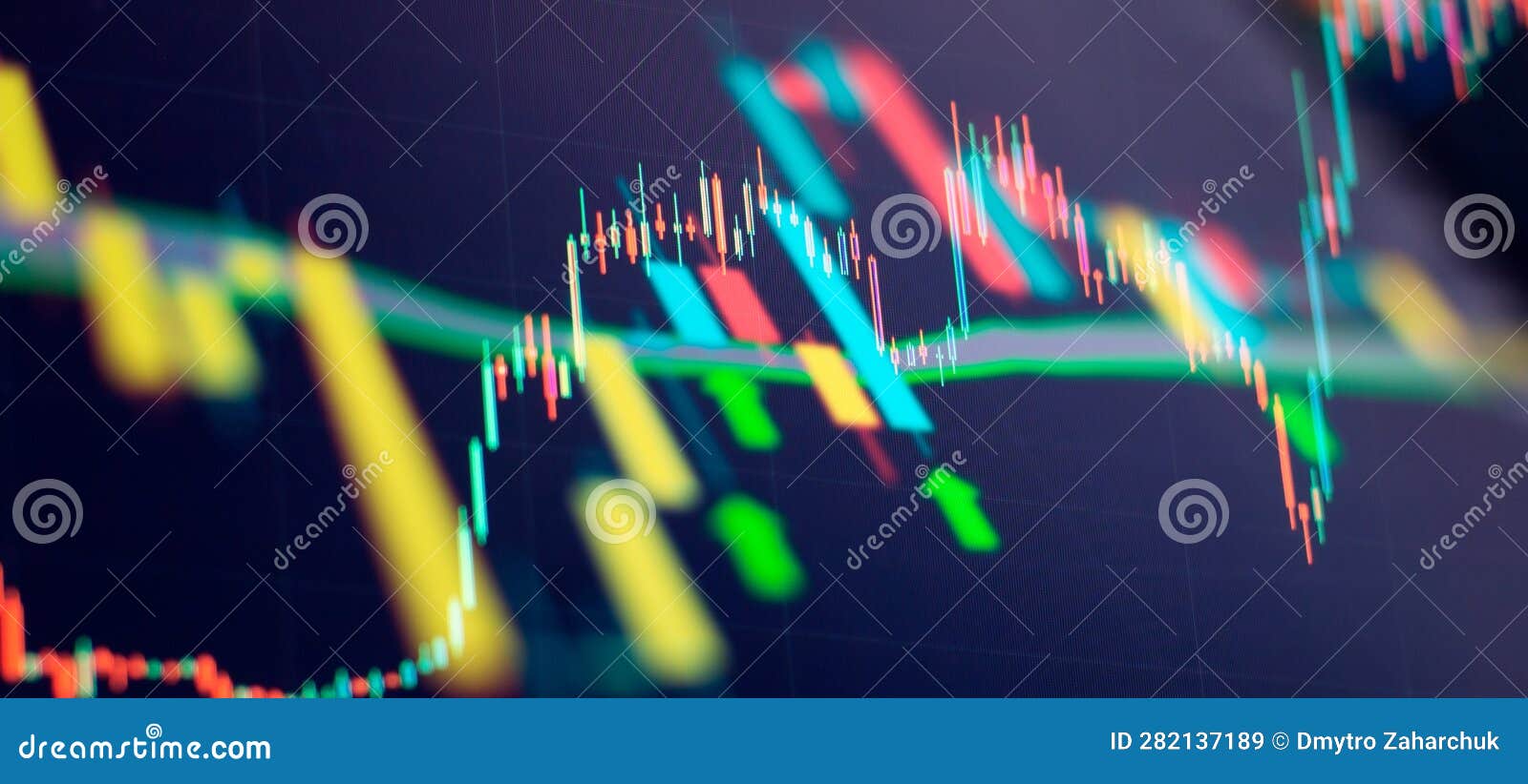 Technical Price Graph and Indicator, Red and Green Candlestick Chart on ...