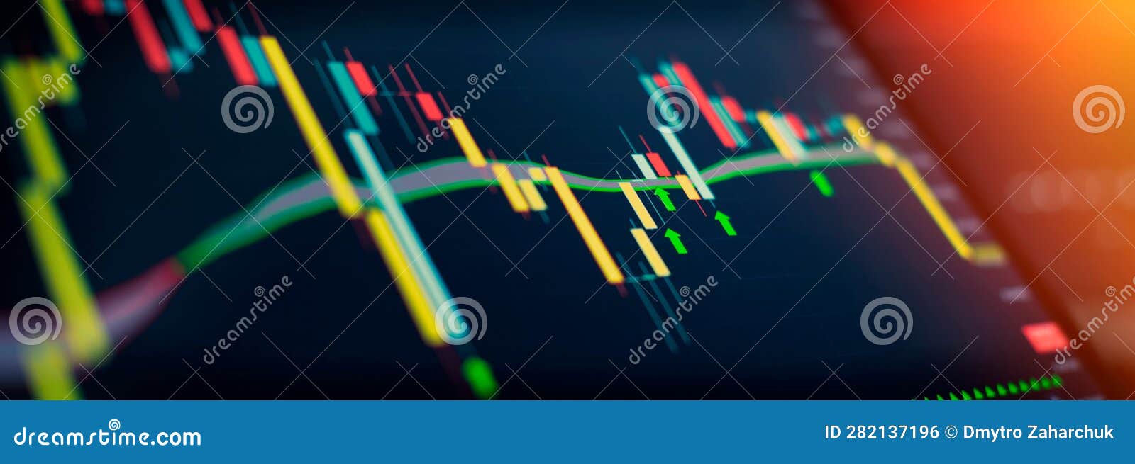 Technical Price Graph and Indicator, Red and Green Candlestick Chart on ...