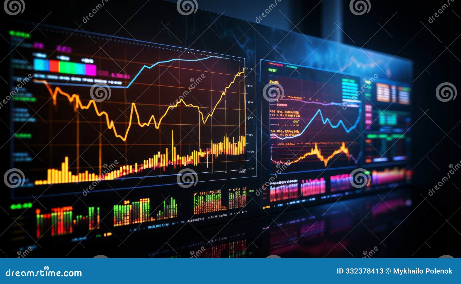 Technical Price Graph and Indicator, Red and Green Candlestick Chart on ...