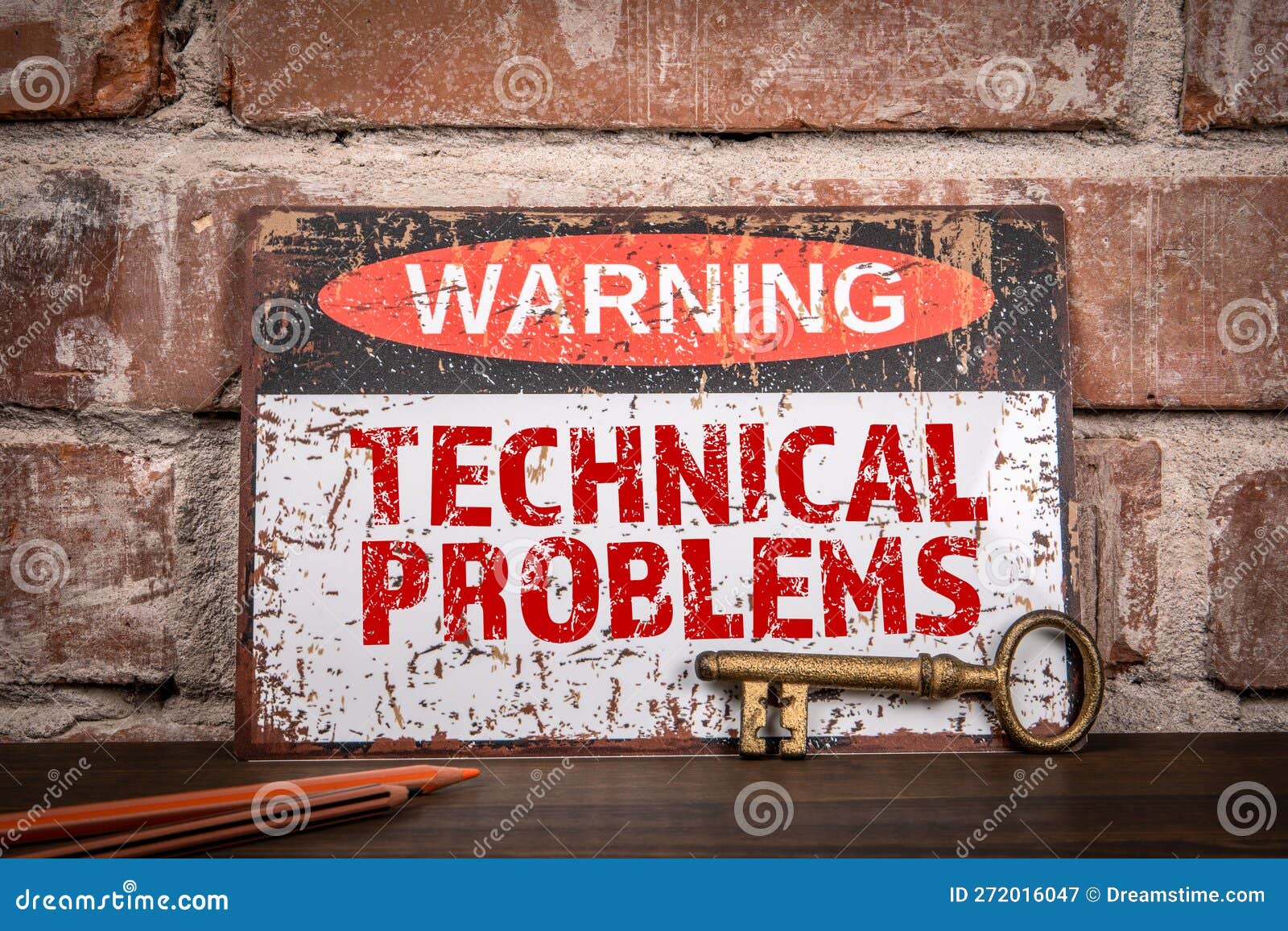 Technical Problems. Warning Sign with Text on Wooden Shelf Stock Image ...