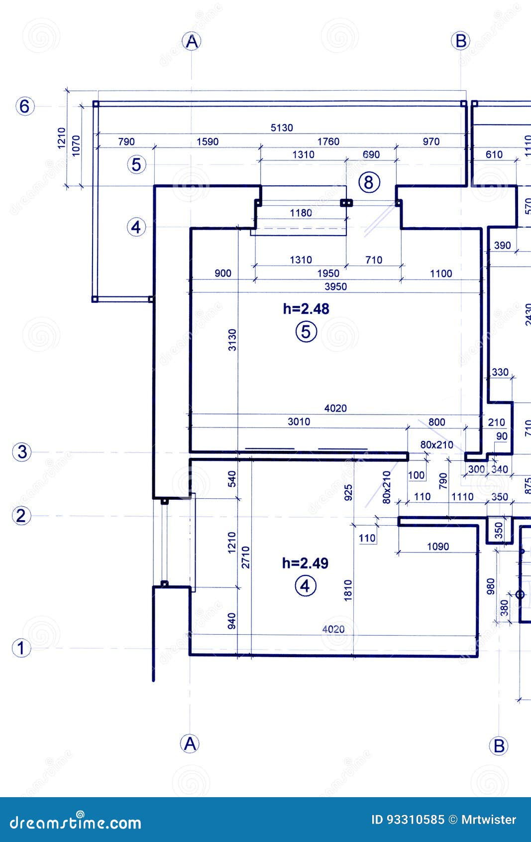 Part Of Blueprint Floor Plan. Architectural Drawing Background. Stock ...