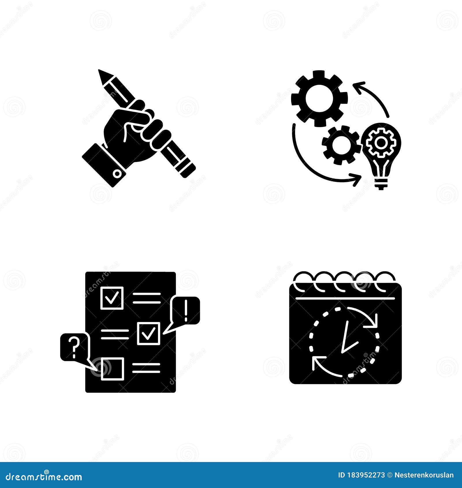 Technical Project Black Glyph Icons Set on White Space Stock Vector ...