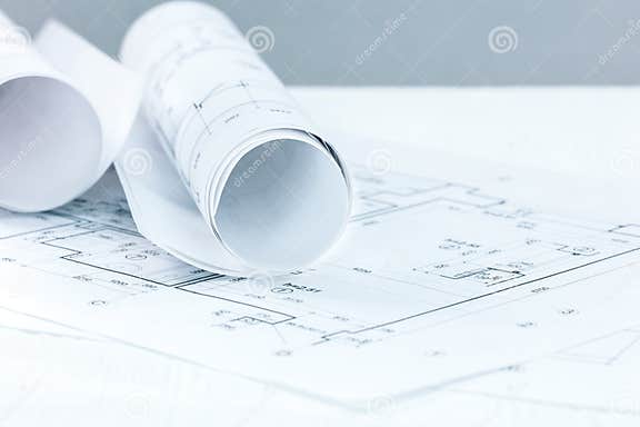 Technical Project Plans and Blueprint Rolls. Architectural Background ...