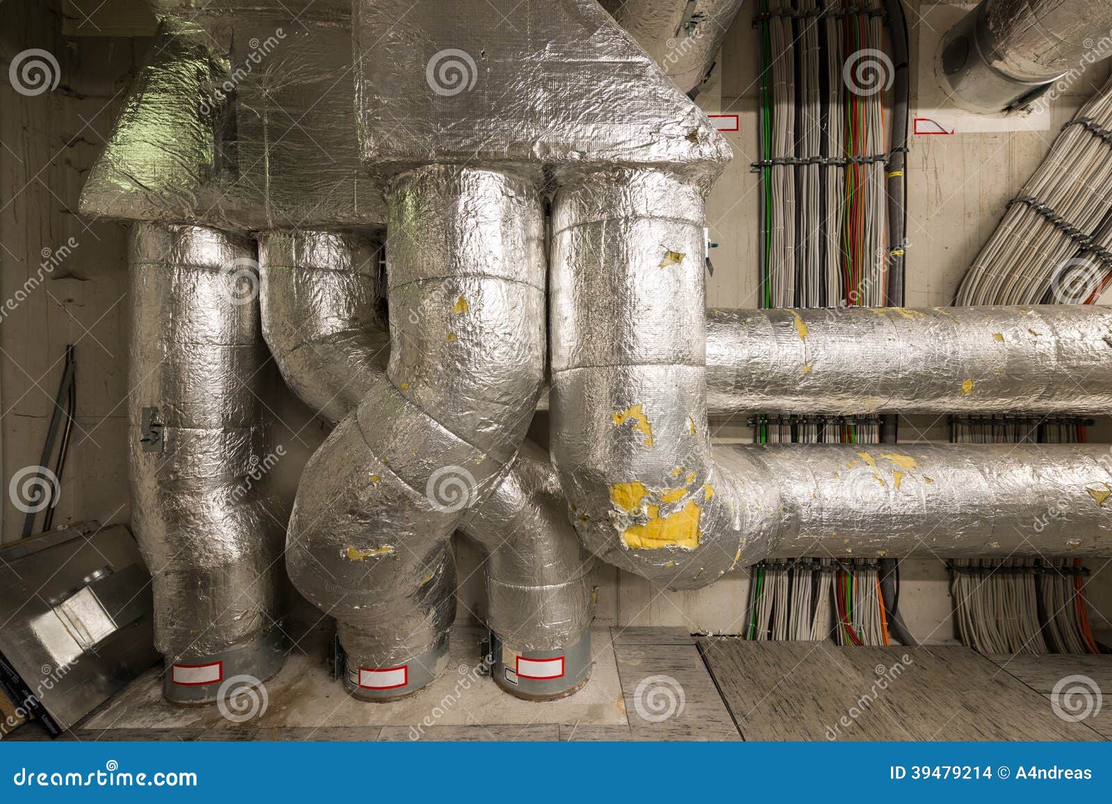 Technical Room with Insulated Pipes Stock Photo - Image of silver ...