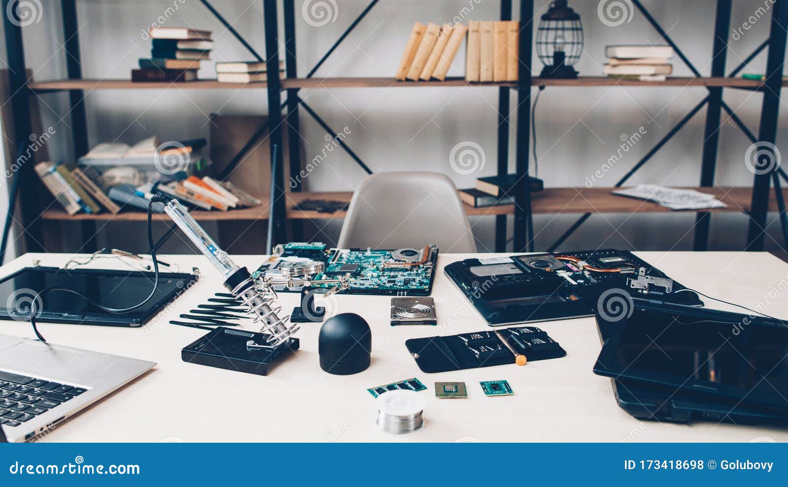 Workplace Of Geek Teenage Girl Engineering An Airplane Model At Home ...