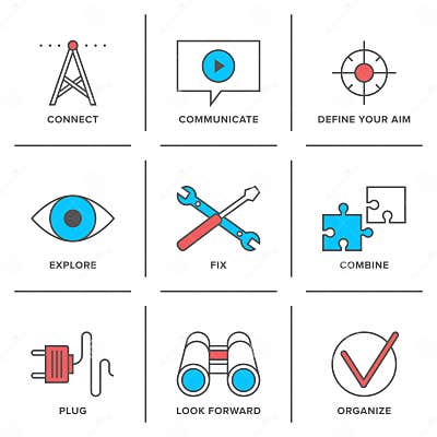Technical Service Line Icons Set Stock Vector - Illustration of online ...