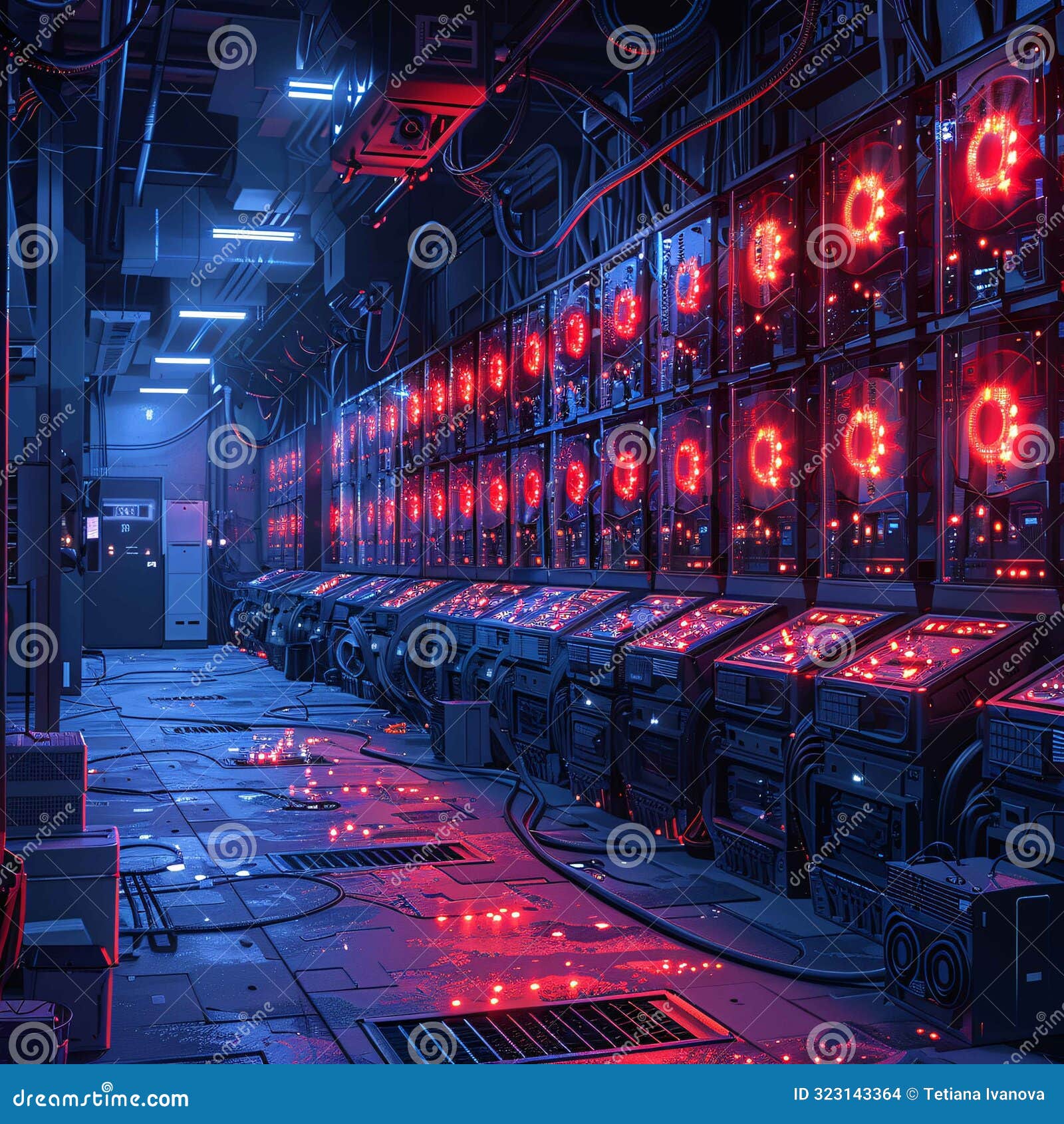 Technical Setup of a Large Crypto Mining Farm. Stock Illustration ...