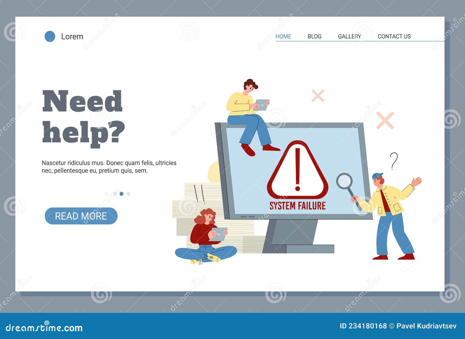 Technical Site Help Page in Case of System Error, Flat Vector ...