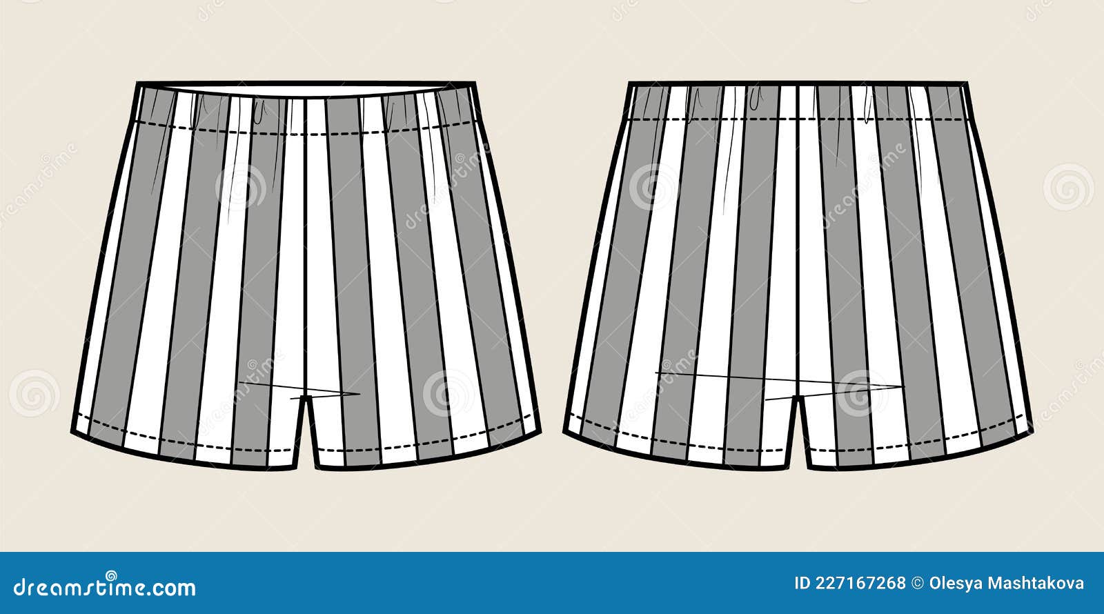 Technical Sketch Boxer Shorts in Striped Fabric. Stock Vector ...