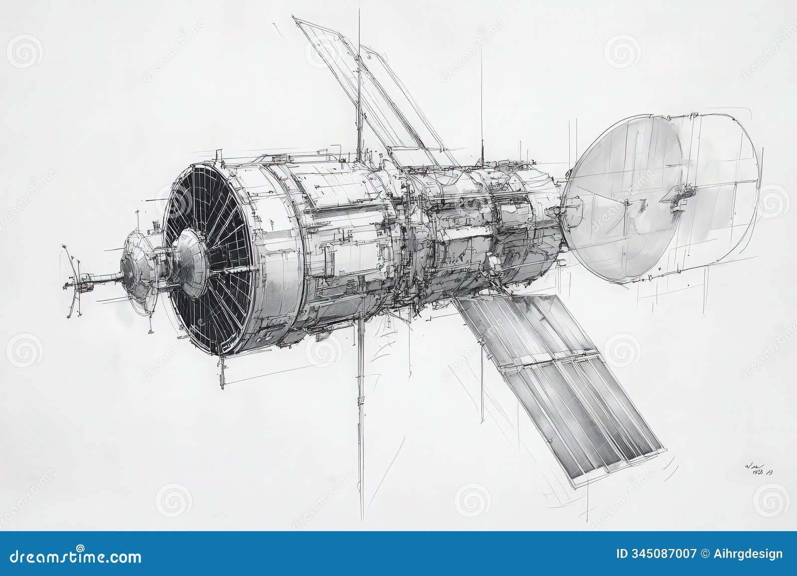 Technical Sketch of a Communications Satellite Design Showcasing ...