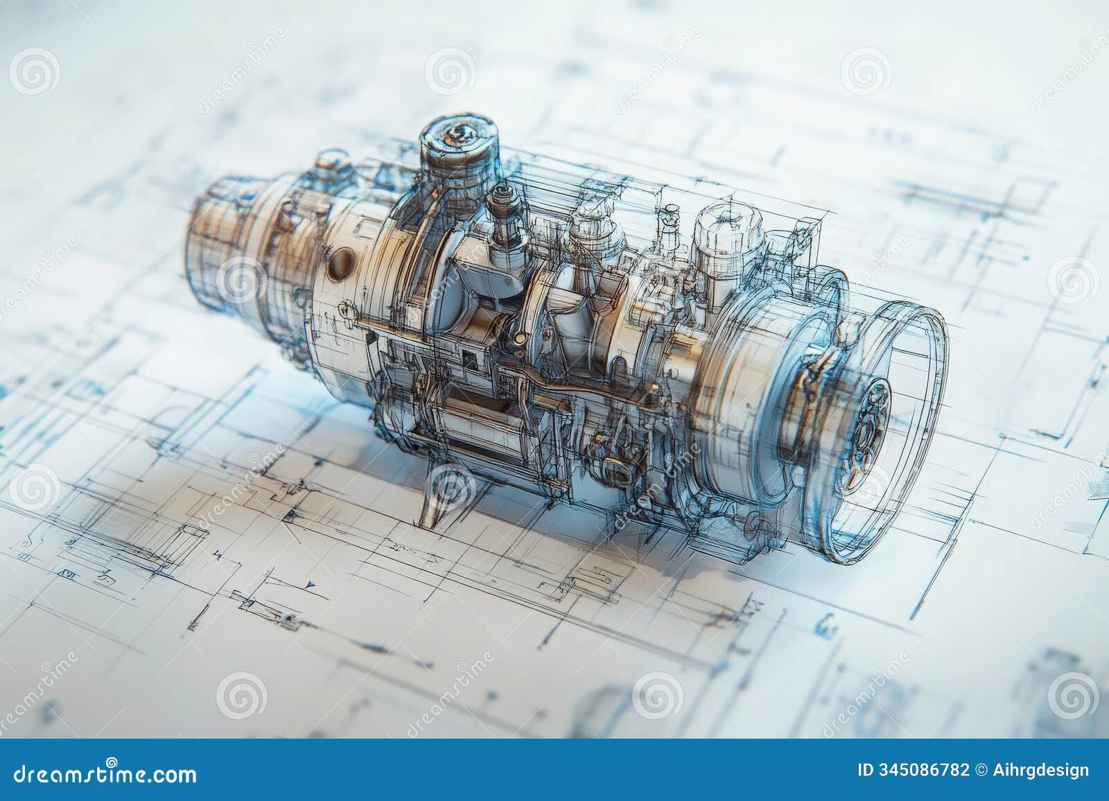 Technical Sketch of an Automobile Engine Highlighting Detailed ...