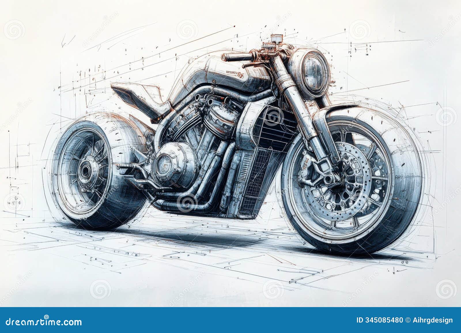 Technical Sketch of a Detailed Motorcycle Design Showcasing Innovative ...
