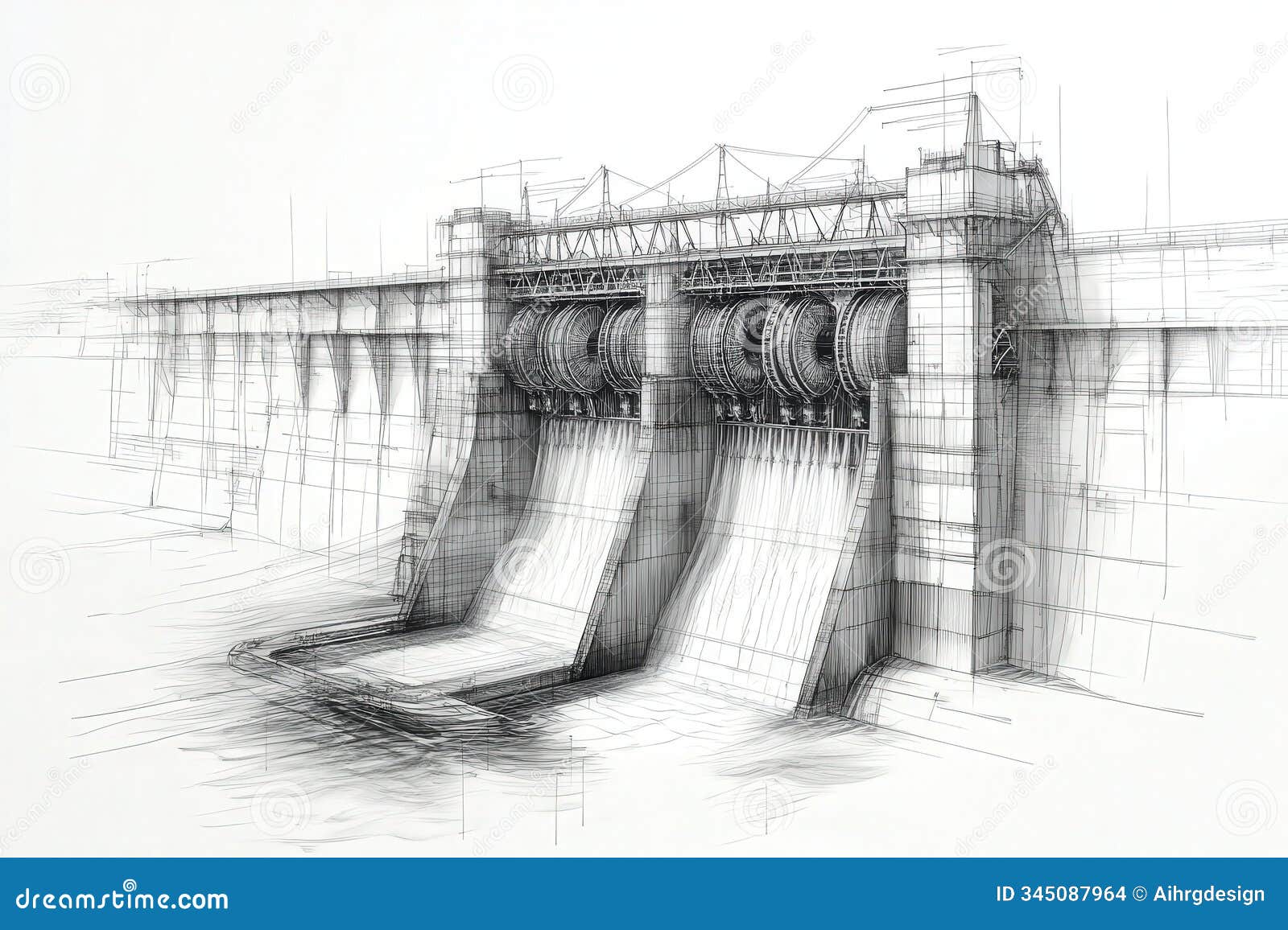Detailed Technical Sketch of a Hydroelectric Dam Design and Structure ...