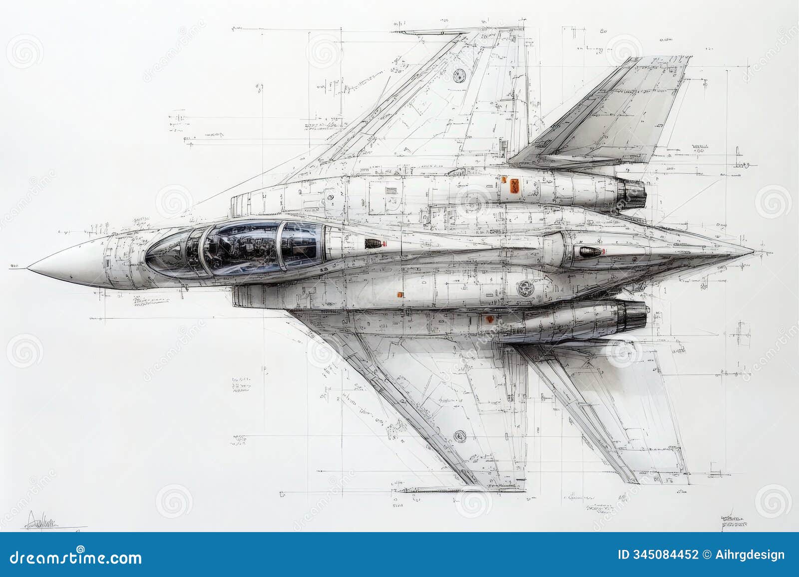 Detailed Technical Sketch of a Jet Fighter Showcasing Design Elements ...