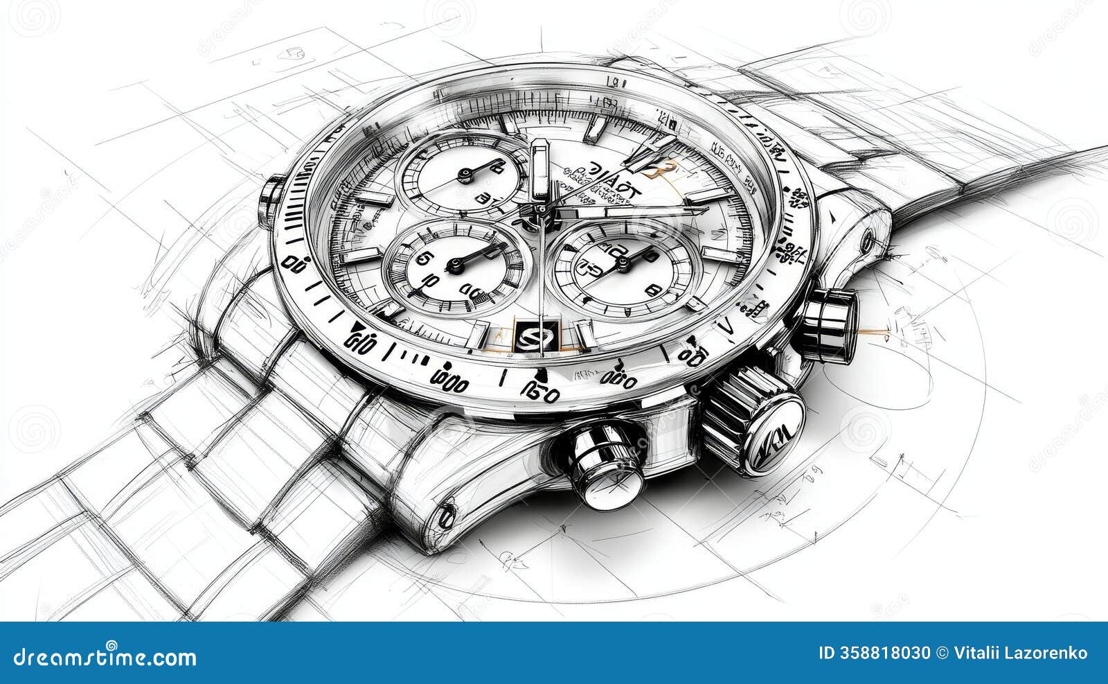 Luxury Chronograph Watch Technical Drawing Design For Horology ...