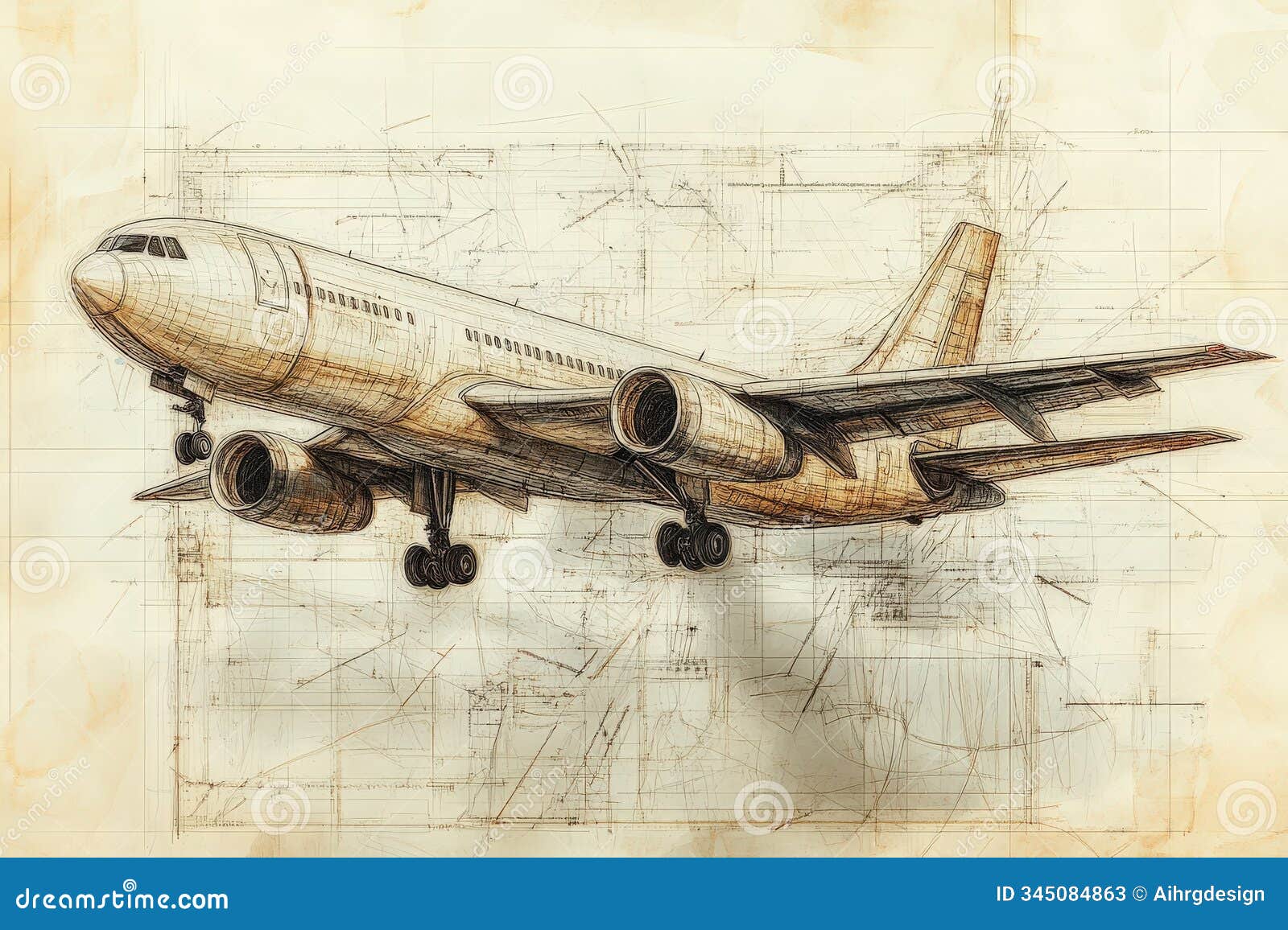 Detailed Technical Sketch of a Modern Aircraft Design Showcasing ...