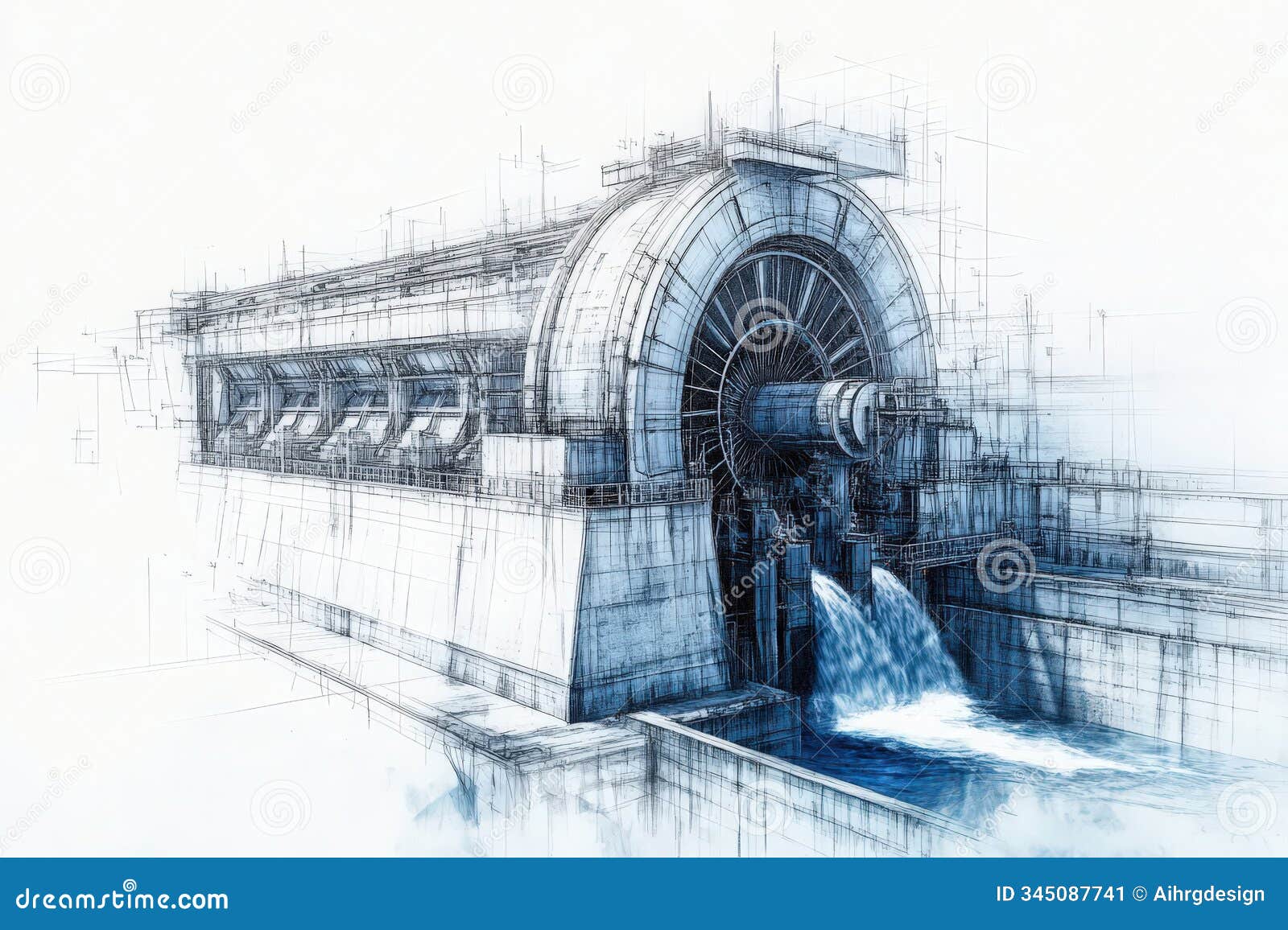 Technical Sketch of a Hydroelectric Dam Illustrating Design Elements ...