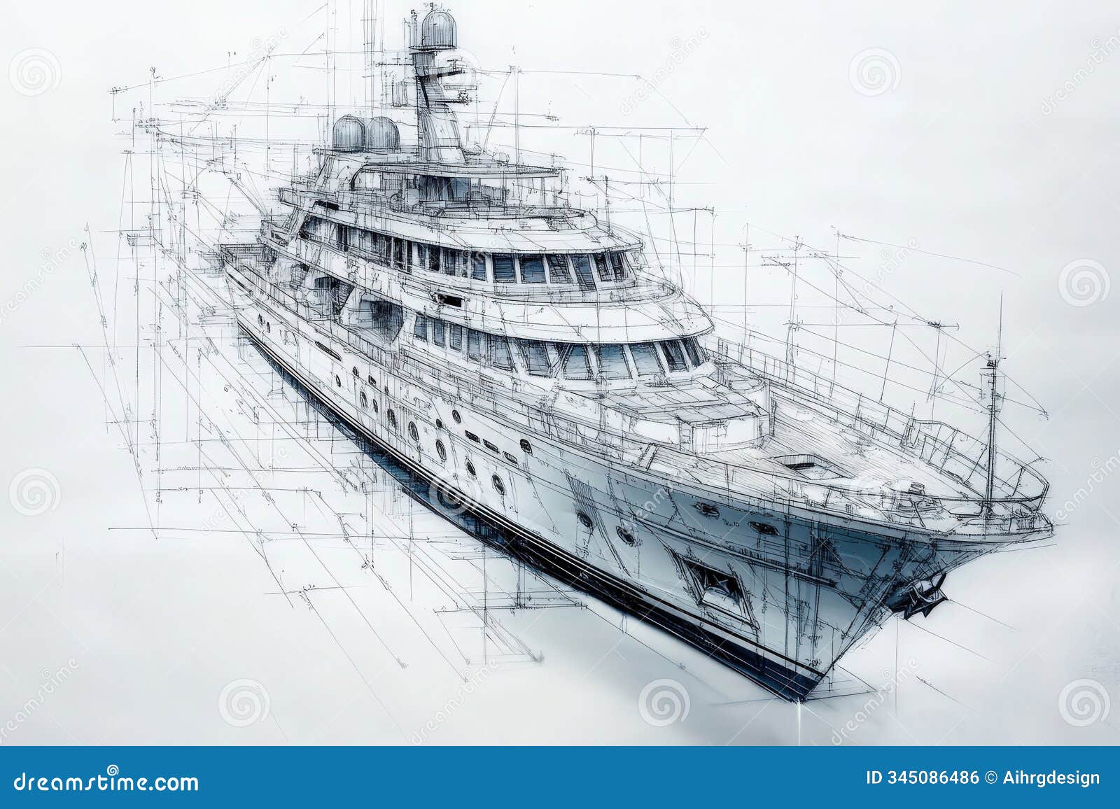 Intricate Technical Sketch of a Luxurious Yacht Designed for Maritime ...