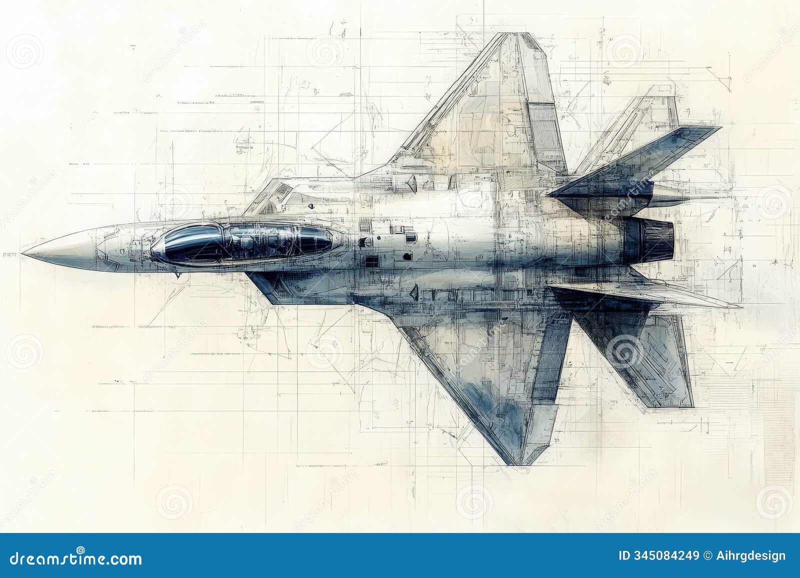 Technical Sketch of a Jet Fighter Showcasing Intricate Design Details ...