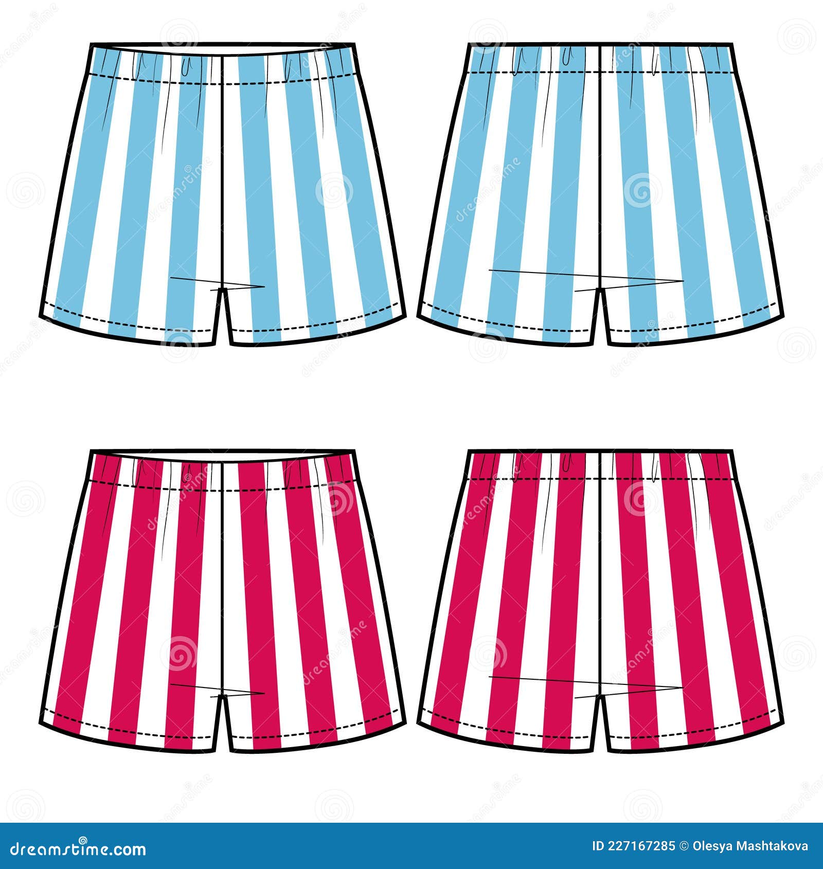 Technical Sketch of Two Boxer Shorts in Striped Fabric. Stock Vector ...