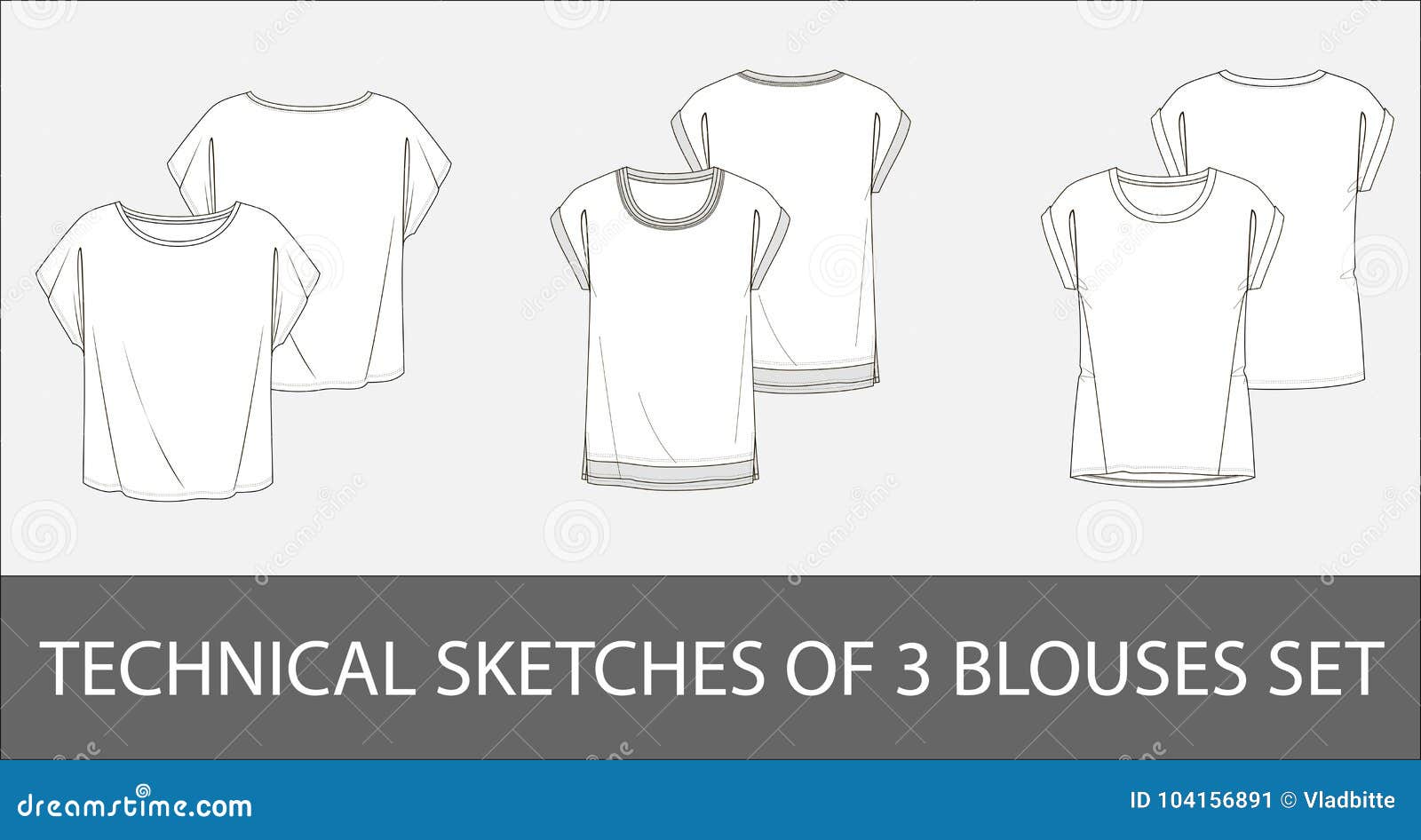 Technical Sketches of 3 Blouses Stock Vector - Illustration of clothing ...