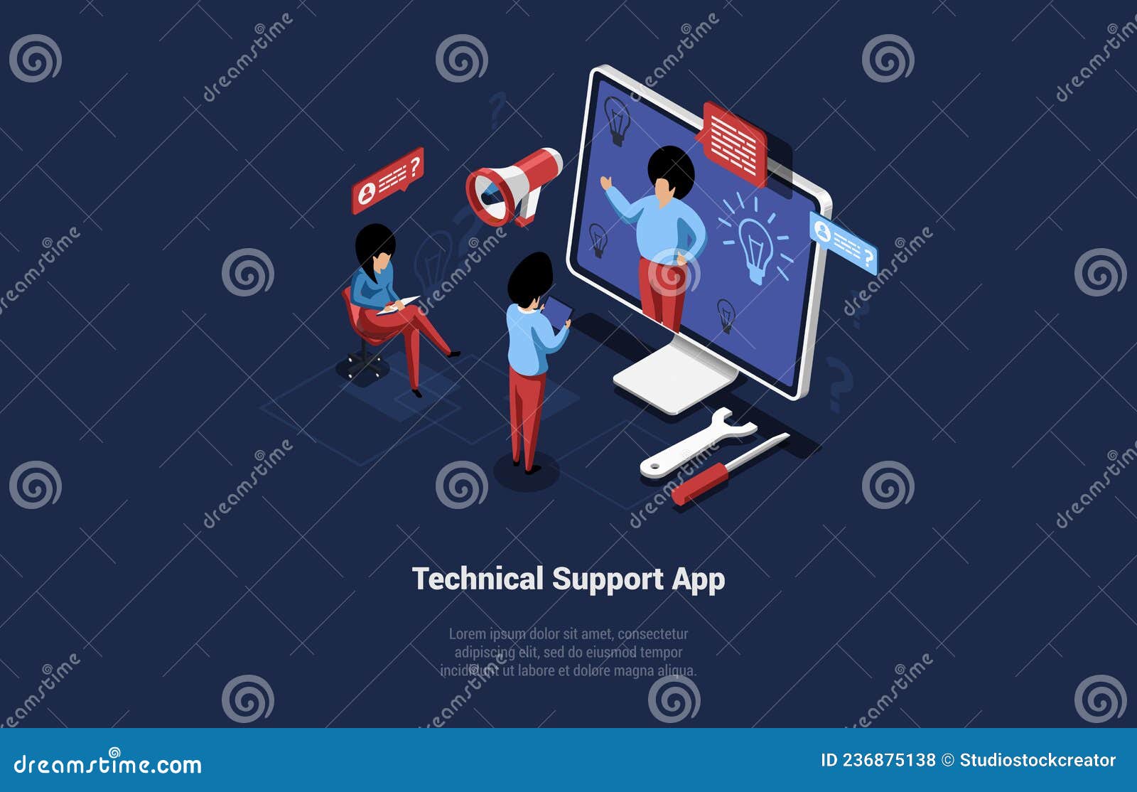 Technical Support Application Vector Illustration in Cartoon 3D Style ...