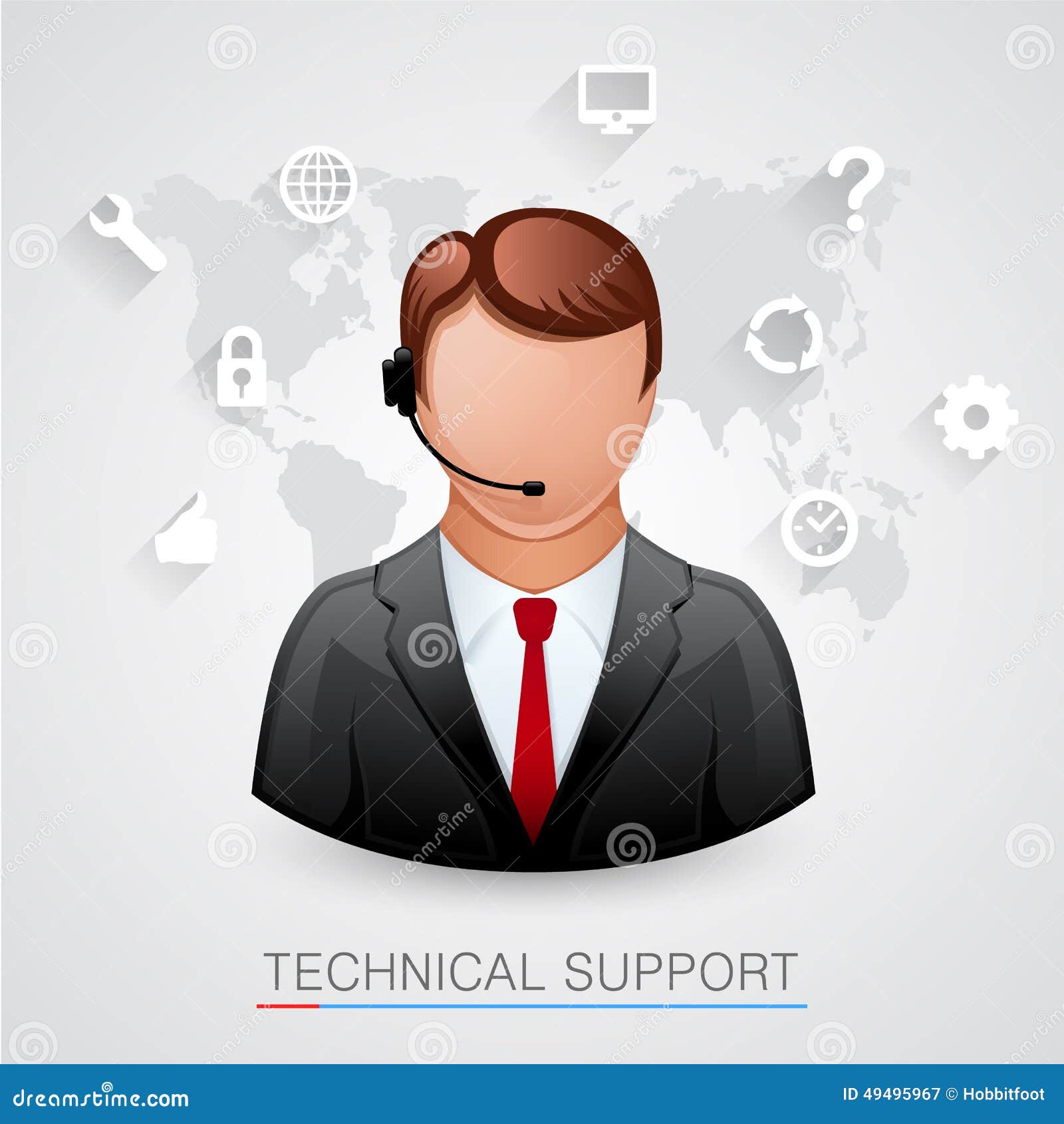 Technical Support Background. Man with Icons Stock Vector ...
