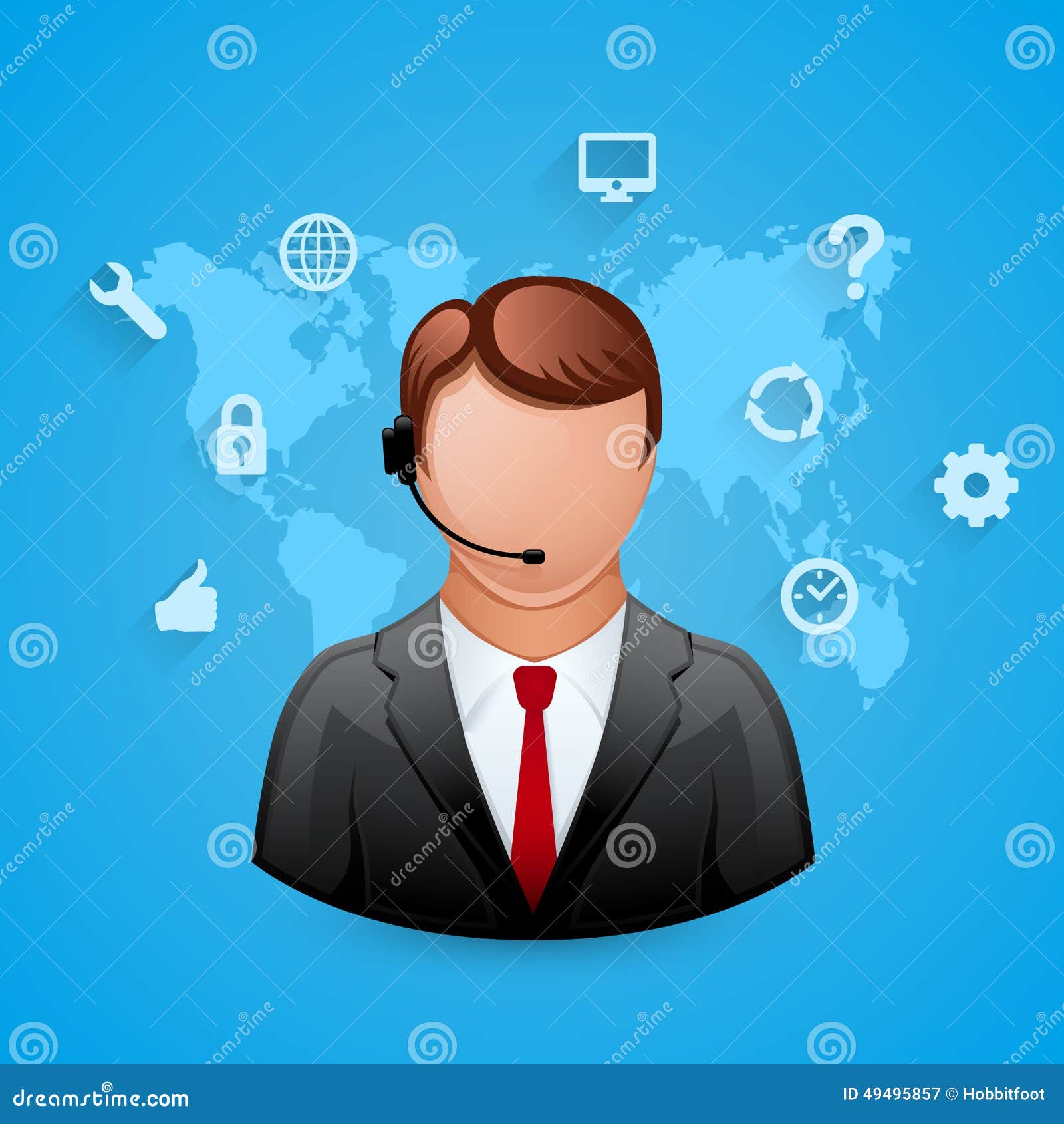 Technical Support Blue Background. Man with Icons Stock Vector ...