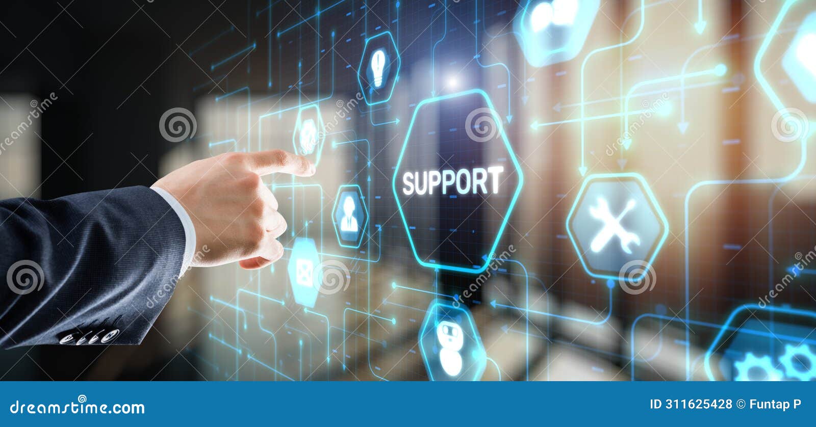 Technical Support Business Technology Internet Concept. Icon on Virtual ...