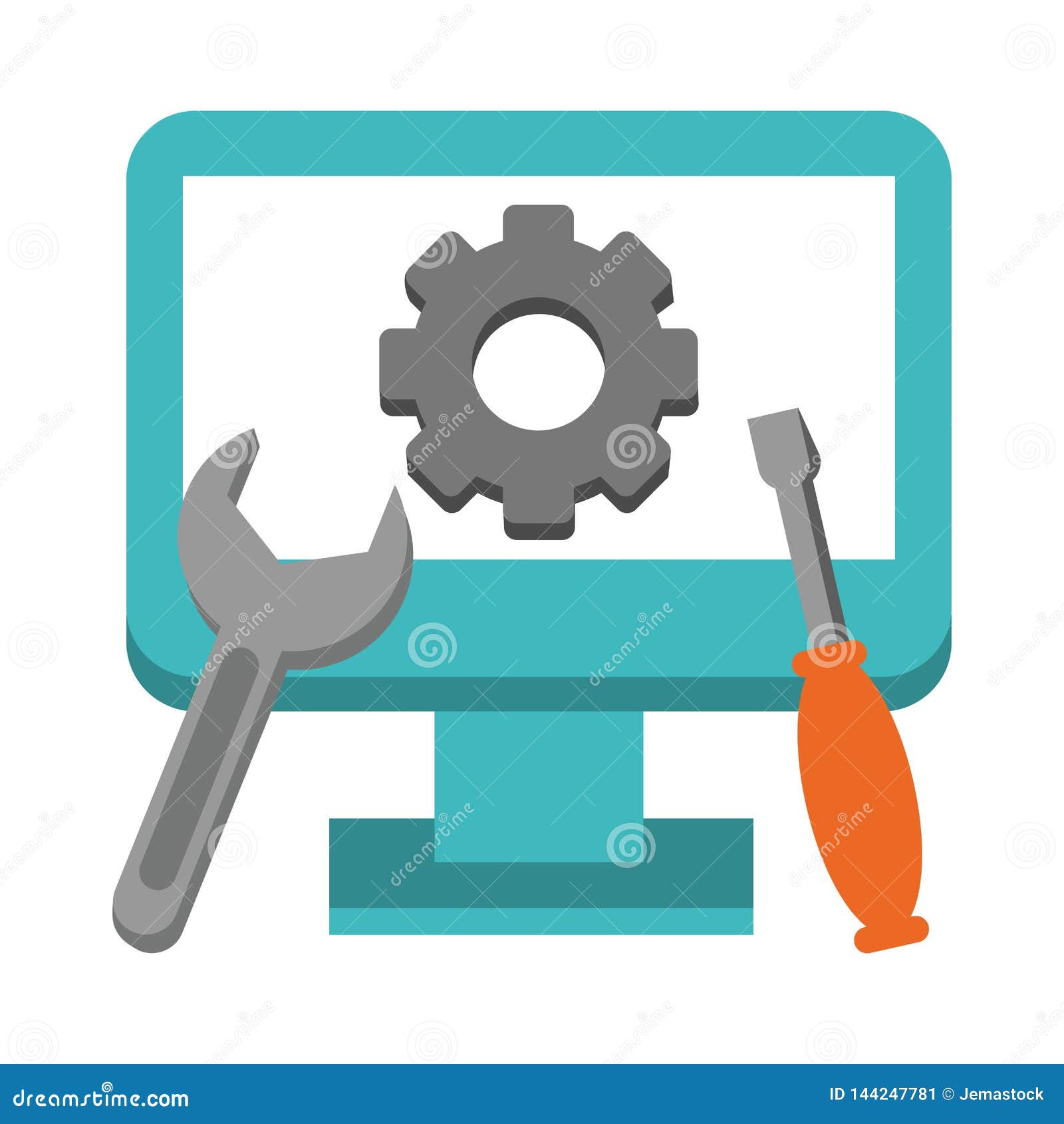 Technical Support Computer with Tools Stock Vector - Illustration of ...