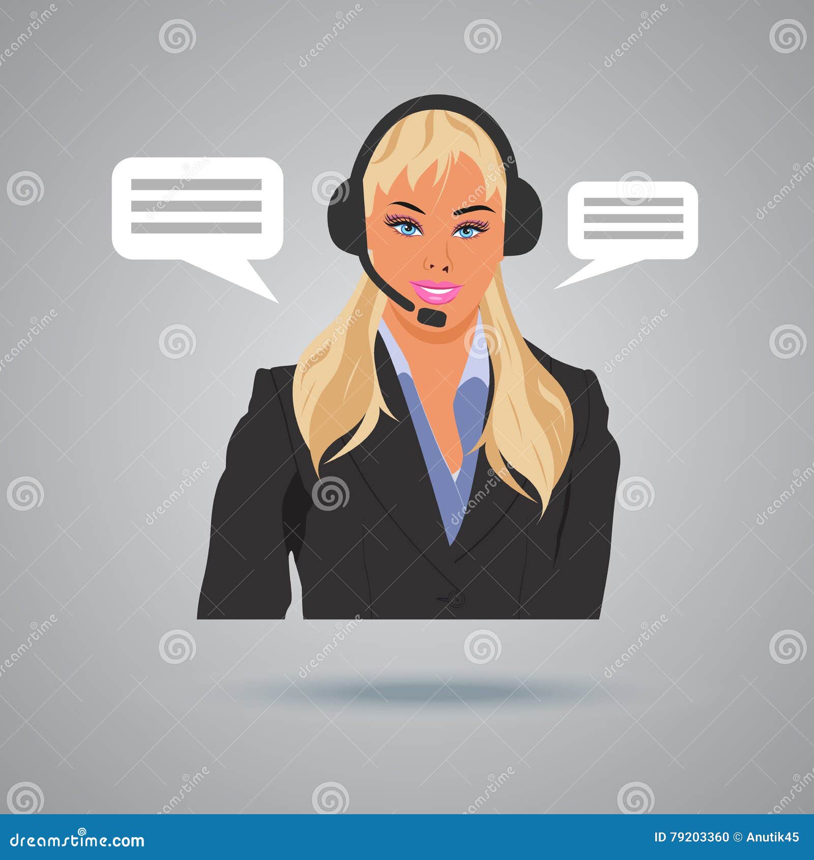 Technical Support Concept, Call Center, Woman with Headphones, Vector ...