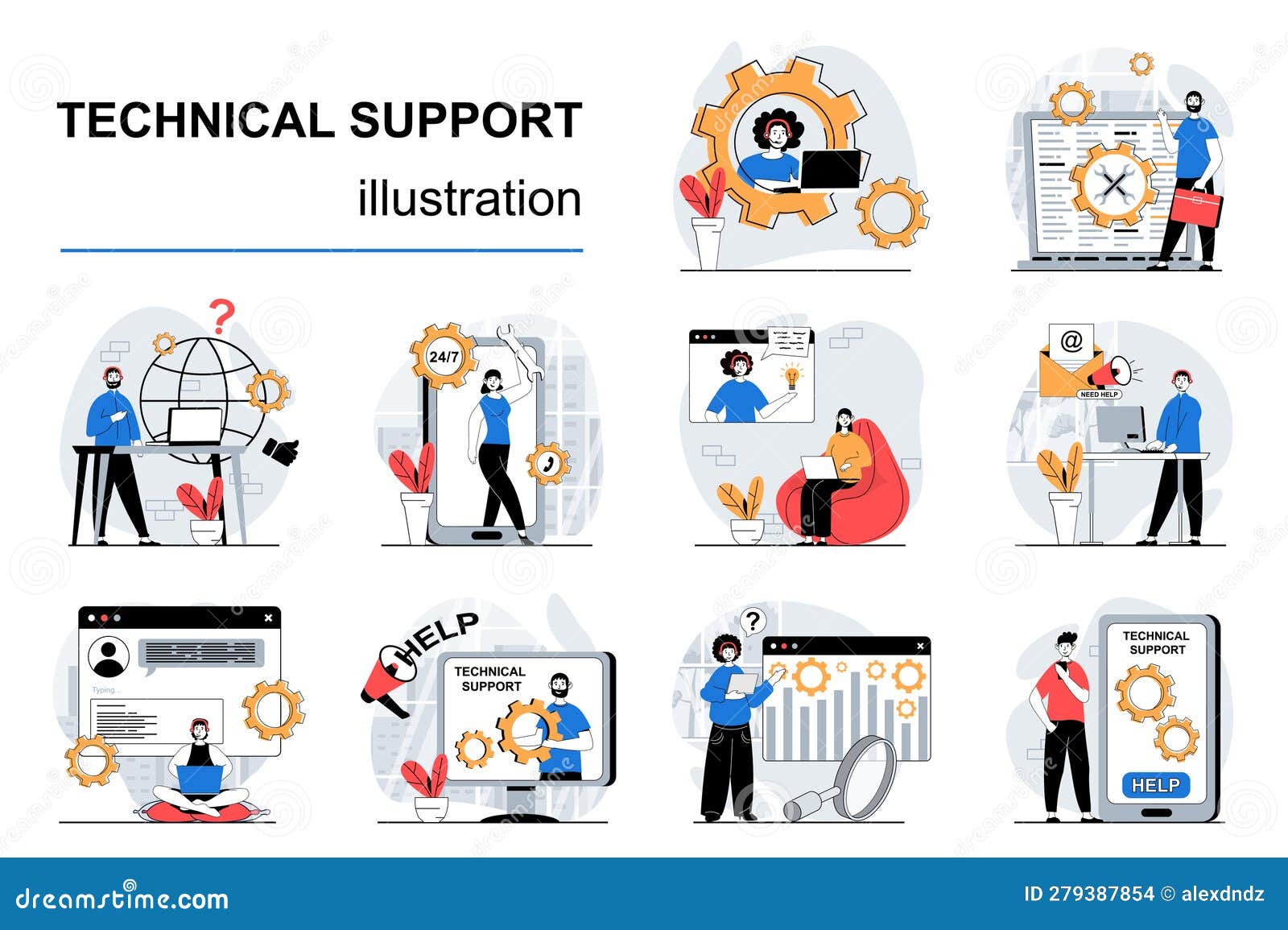 Technical Support Concept with Character Situations Mega Set. Vector ...