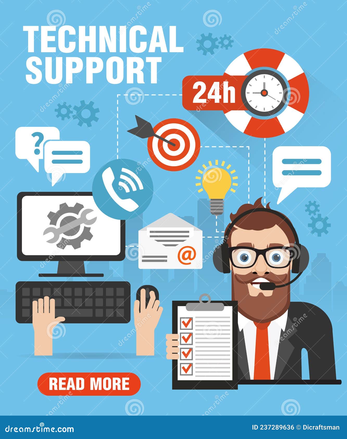 Technical Support Concept Design Flat with Online Consultant Stock ...