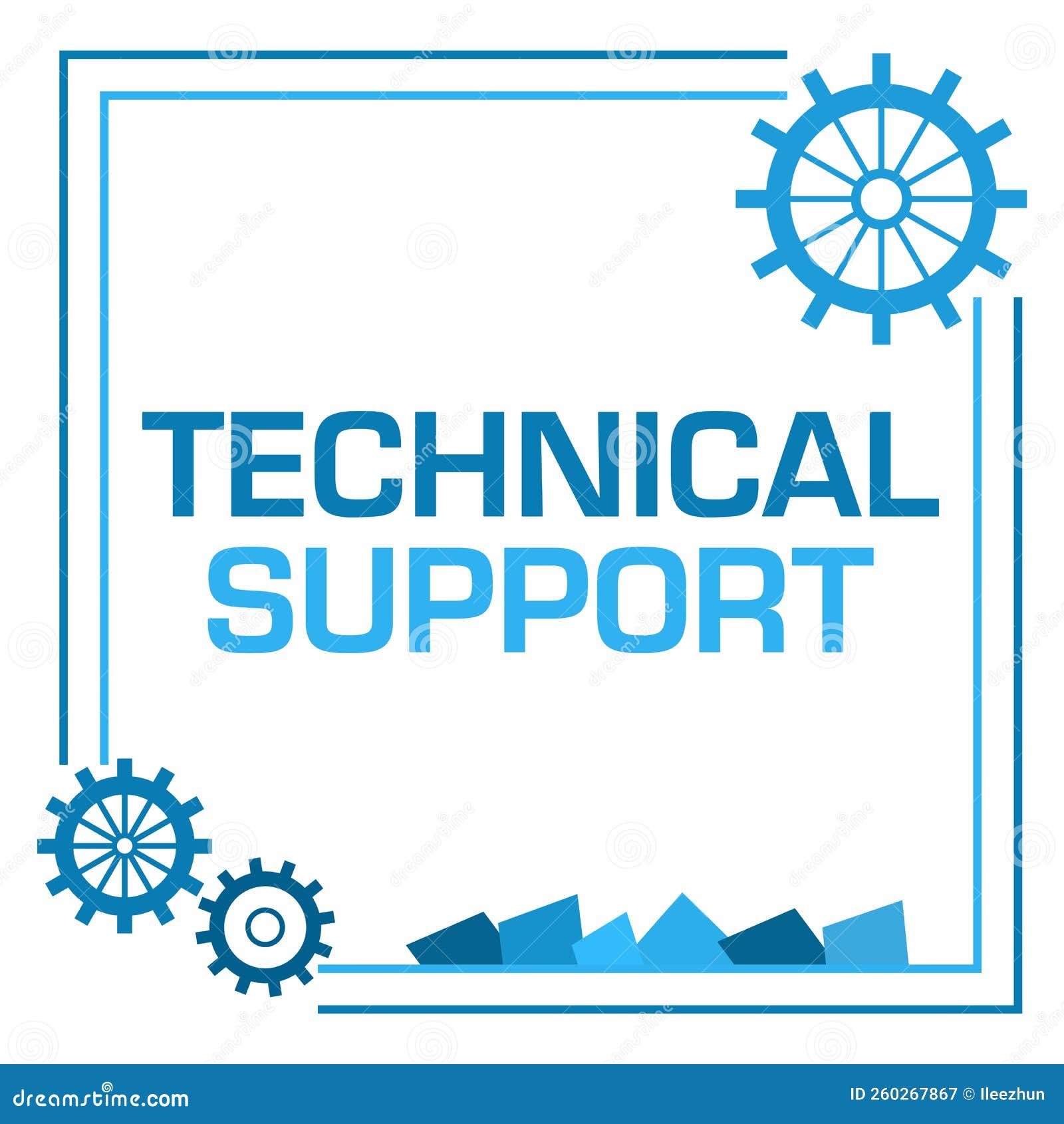 Technical Support Blue Borders Gears Corner Squares Stock Illustration ...