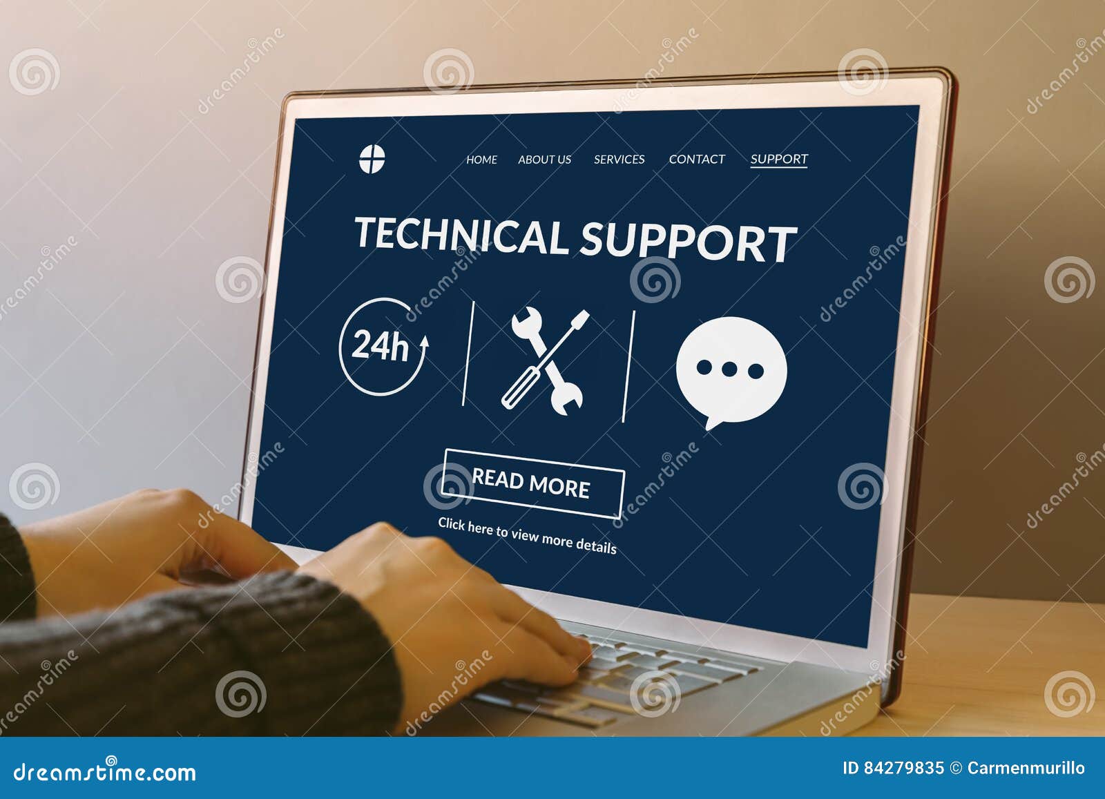 Technical Support Concept on Laptop Computer Screen on Wooden Ta Stock ...