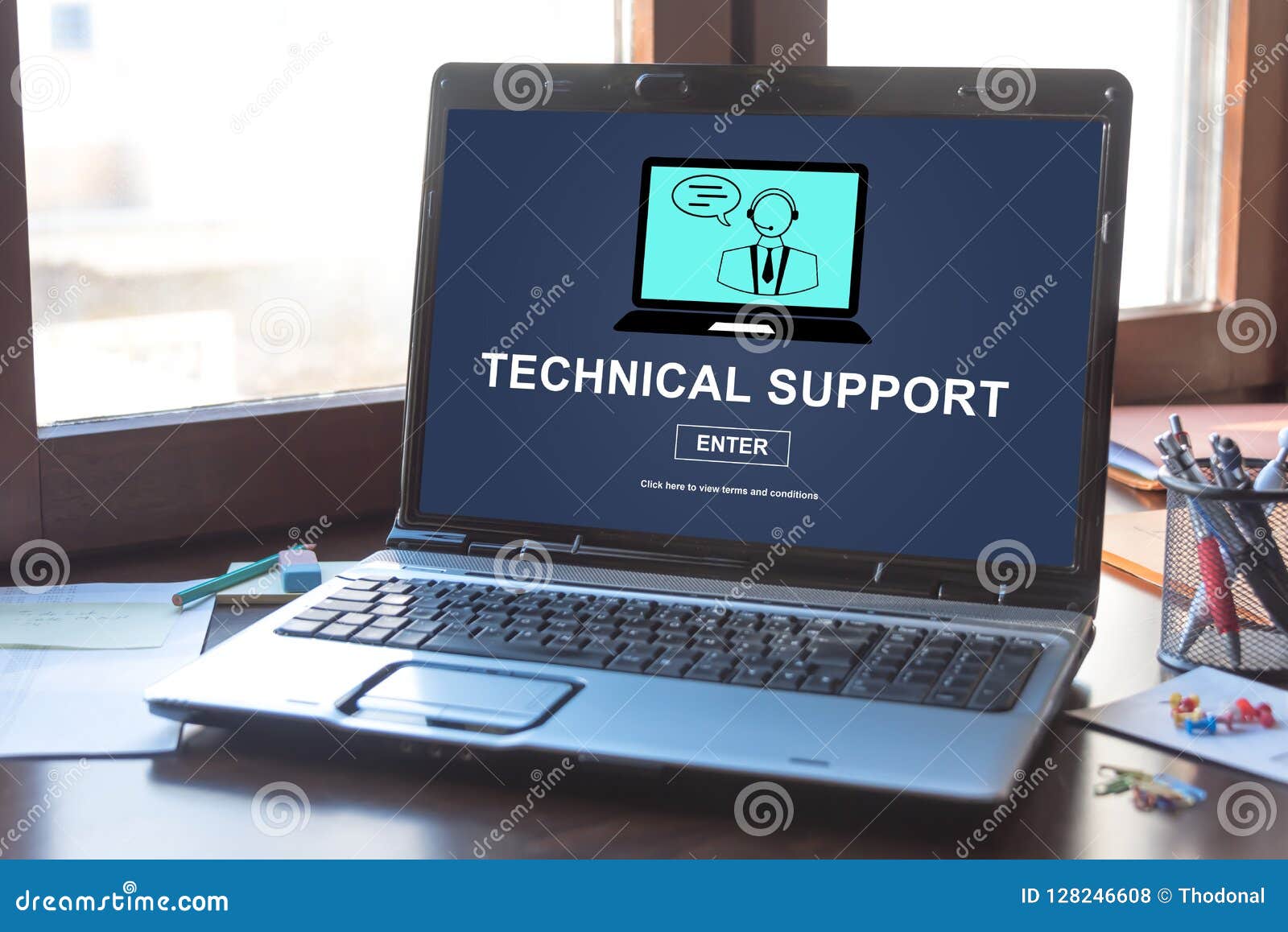 Technical Support Concept on a Laptop Screen Stock Photo - Image of ...