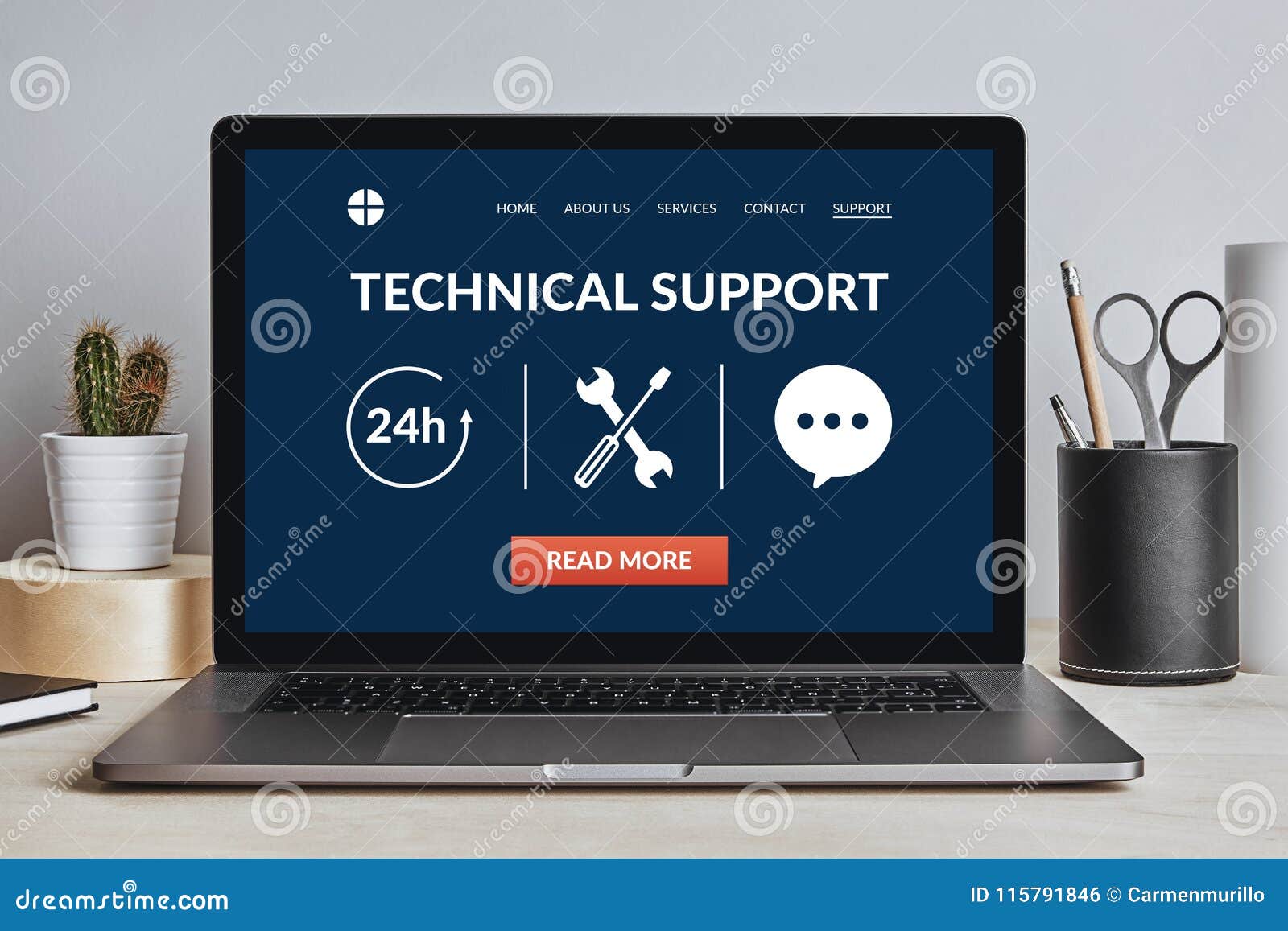 Technical Support Concept on Laptop Screen on Desk Stock Photo - Image ...