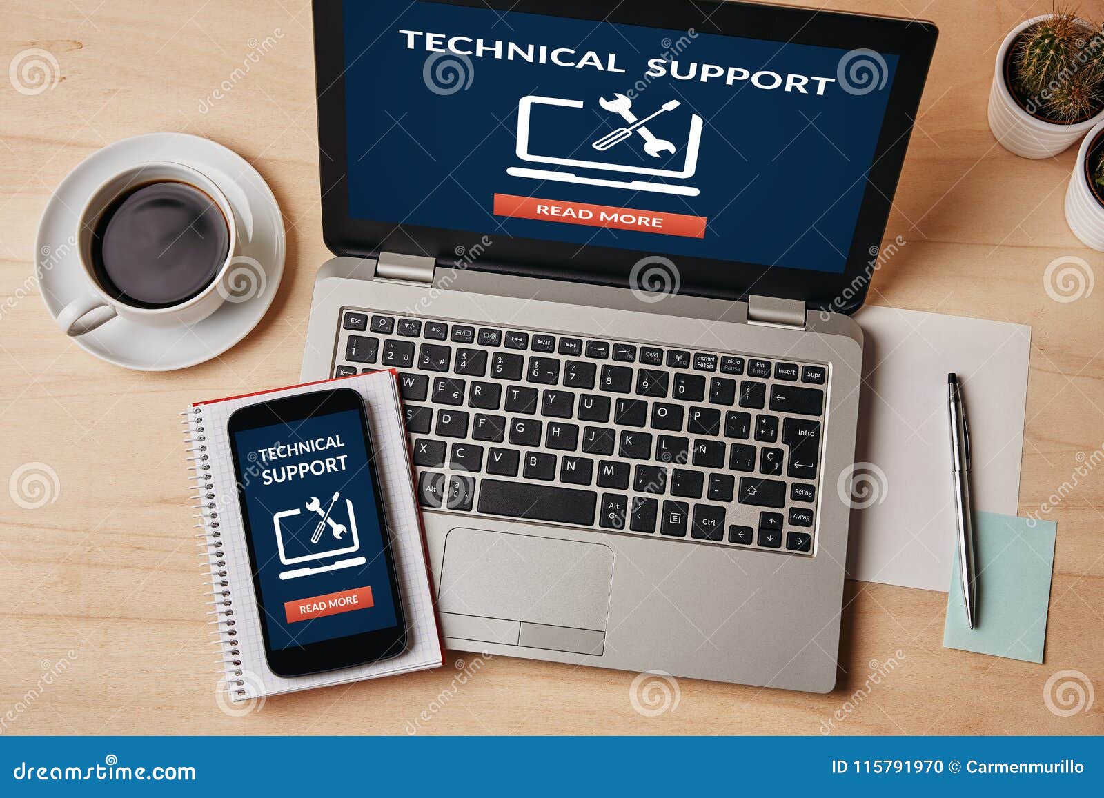 Technical Support Concept on Laptop and Smartphone Screen Stock Photo ...